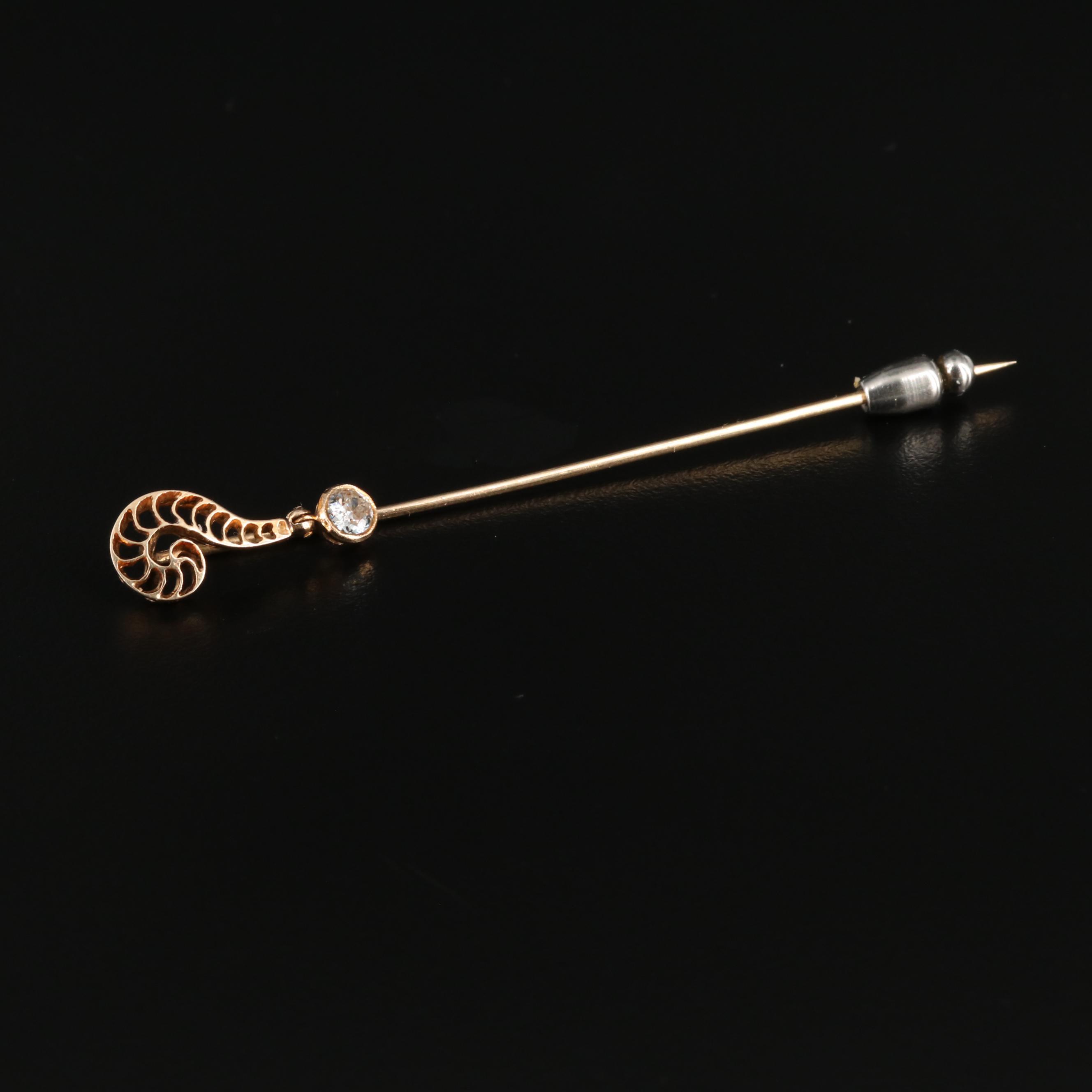 Edwardian 14K Yellow Gold Diamond "Eternal" Question Mark Stick Pin | EBTH