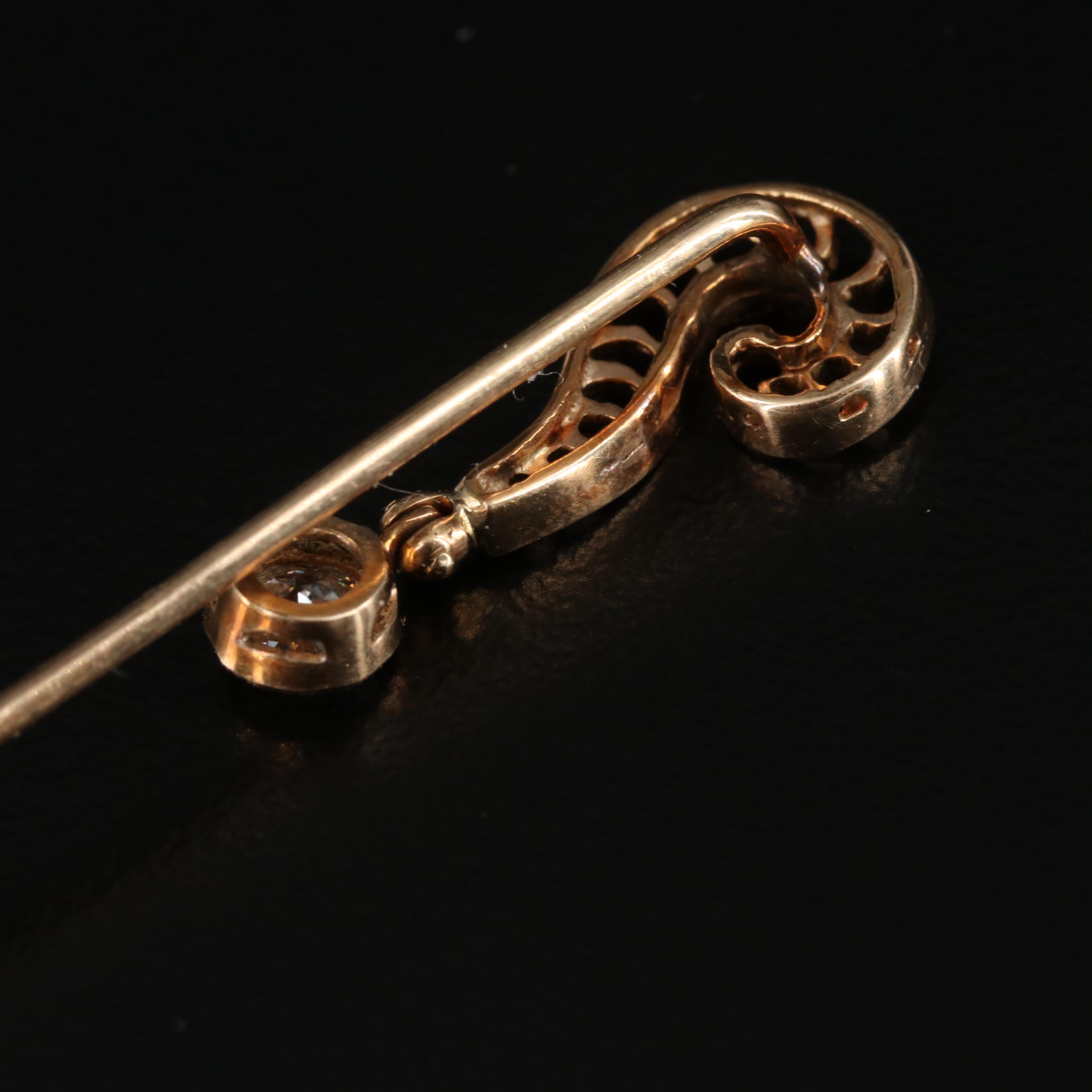 Edwardian 14K Yellow Gold Diamond "Eternal" Question Mark Stick Pin | EBTH