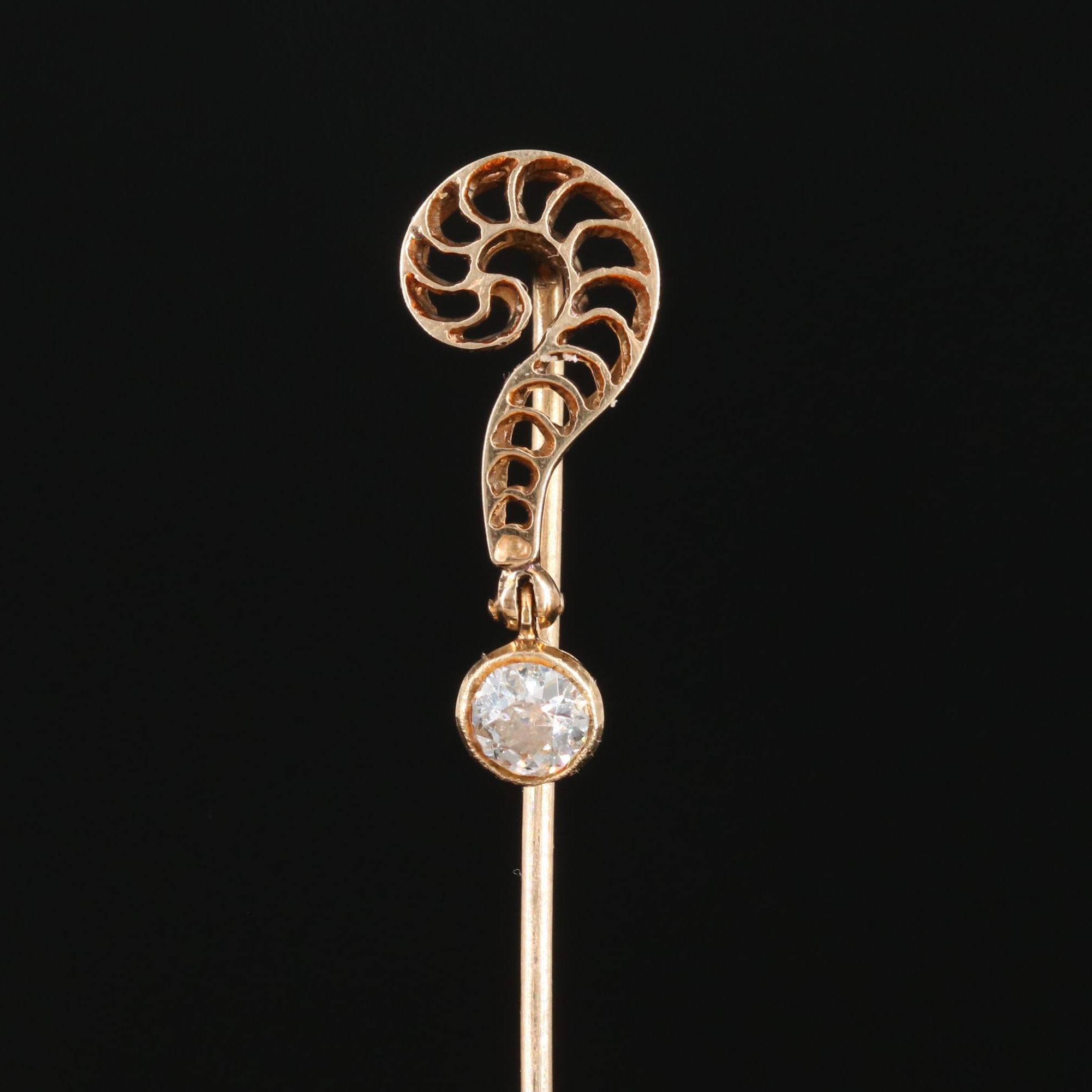 Edwardian 14K Yellow Gold Diamond "Eternal" Question Mark Stick Pin | EBTH