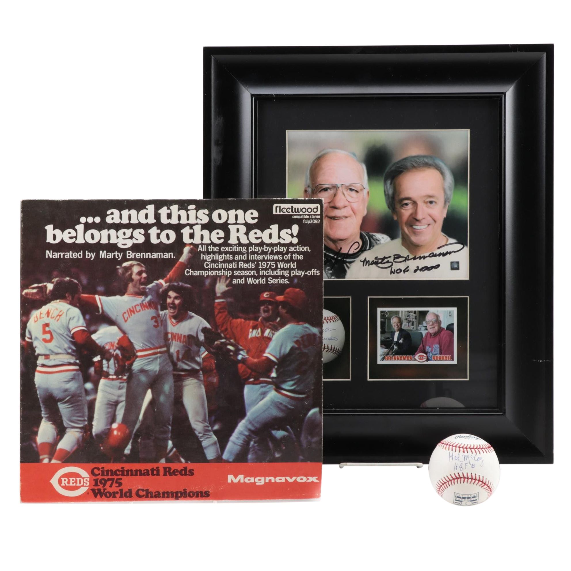 Marty Brennaman and Joe Nuxhall Signed Reds Collectibles with Hal McCoy ...