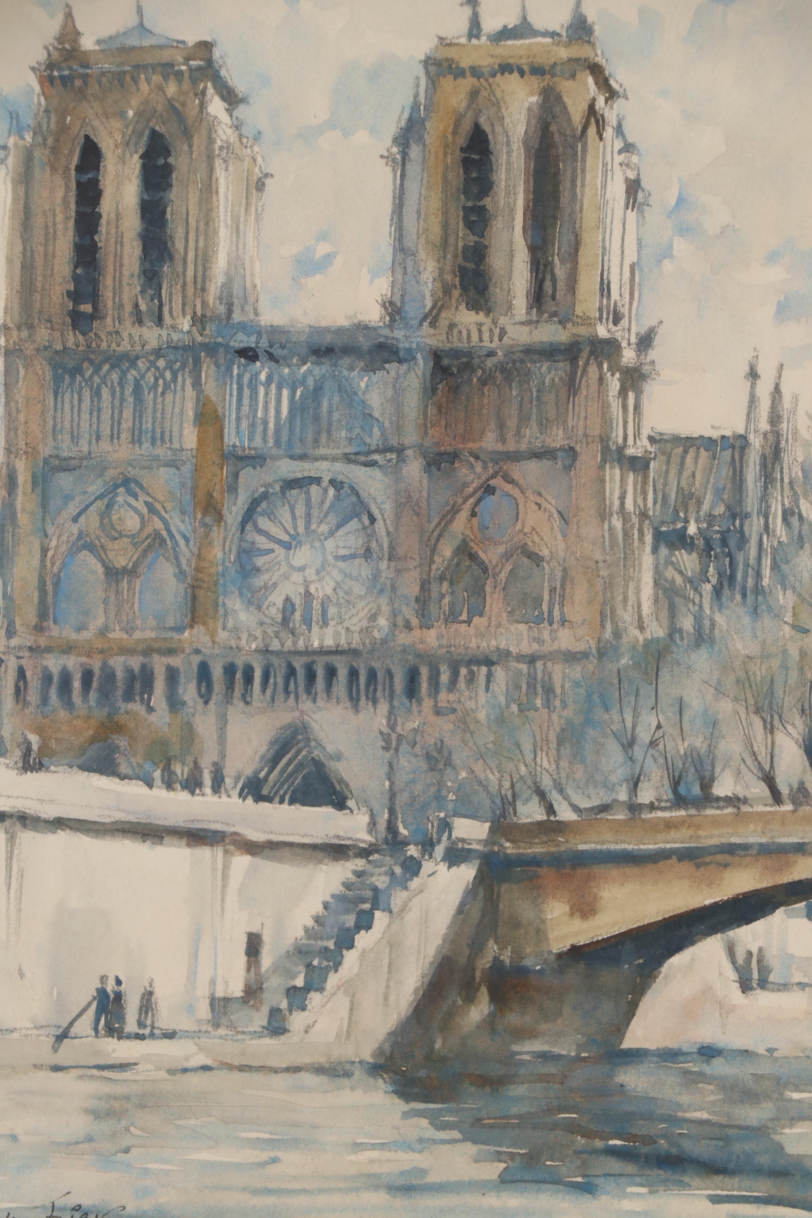 Pierre Eugene Cambier Watercolor Painting of Notre-Dame de Paris | EBTH