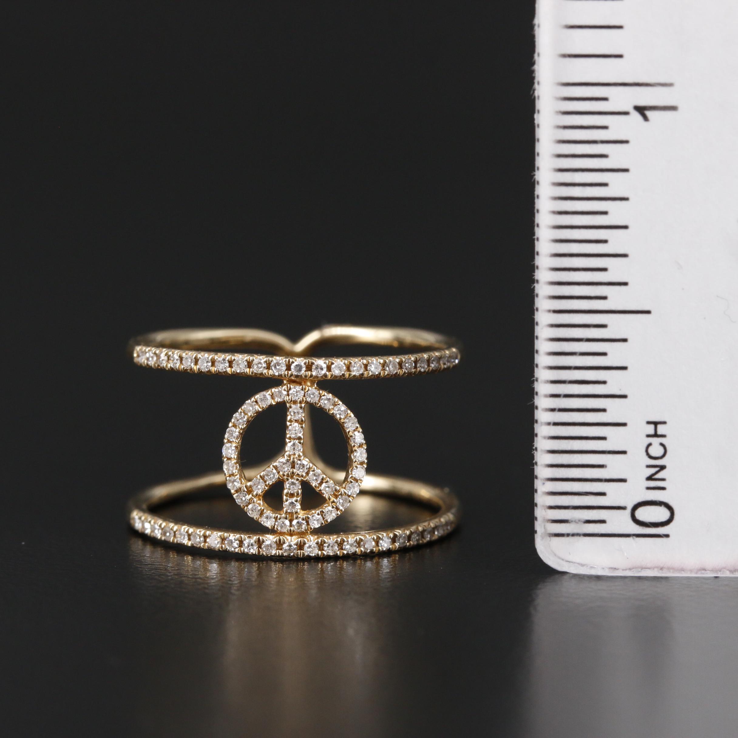 14K Yellow Gold Diamond Peace Sign Ring | EBTH