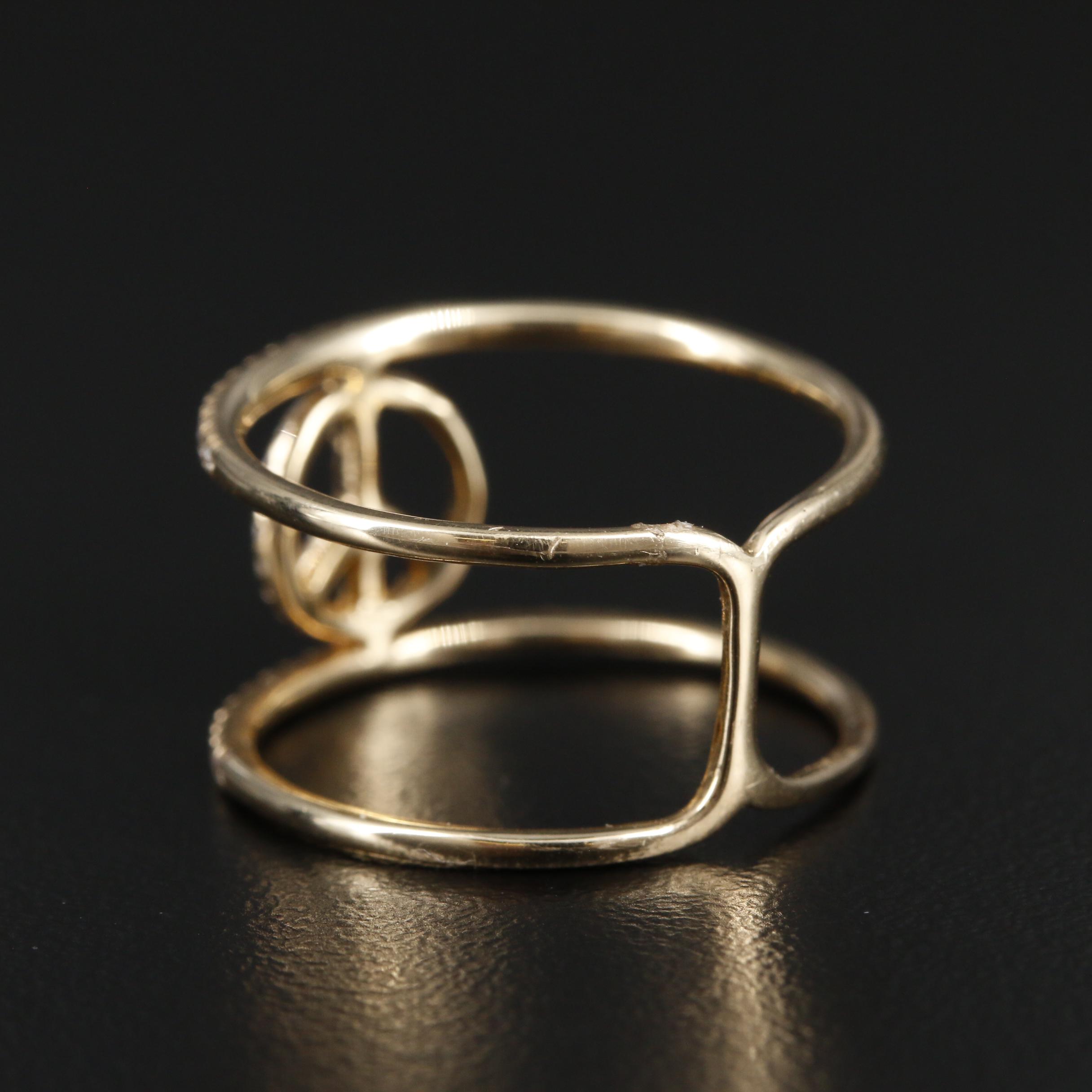 14K Yellow Gold Diamond Peace Sign Ring | EBTH