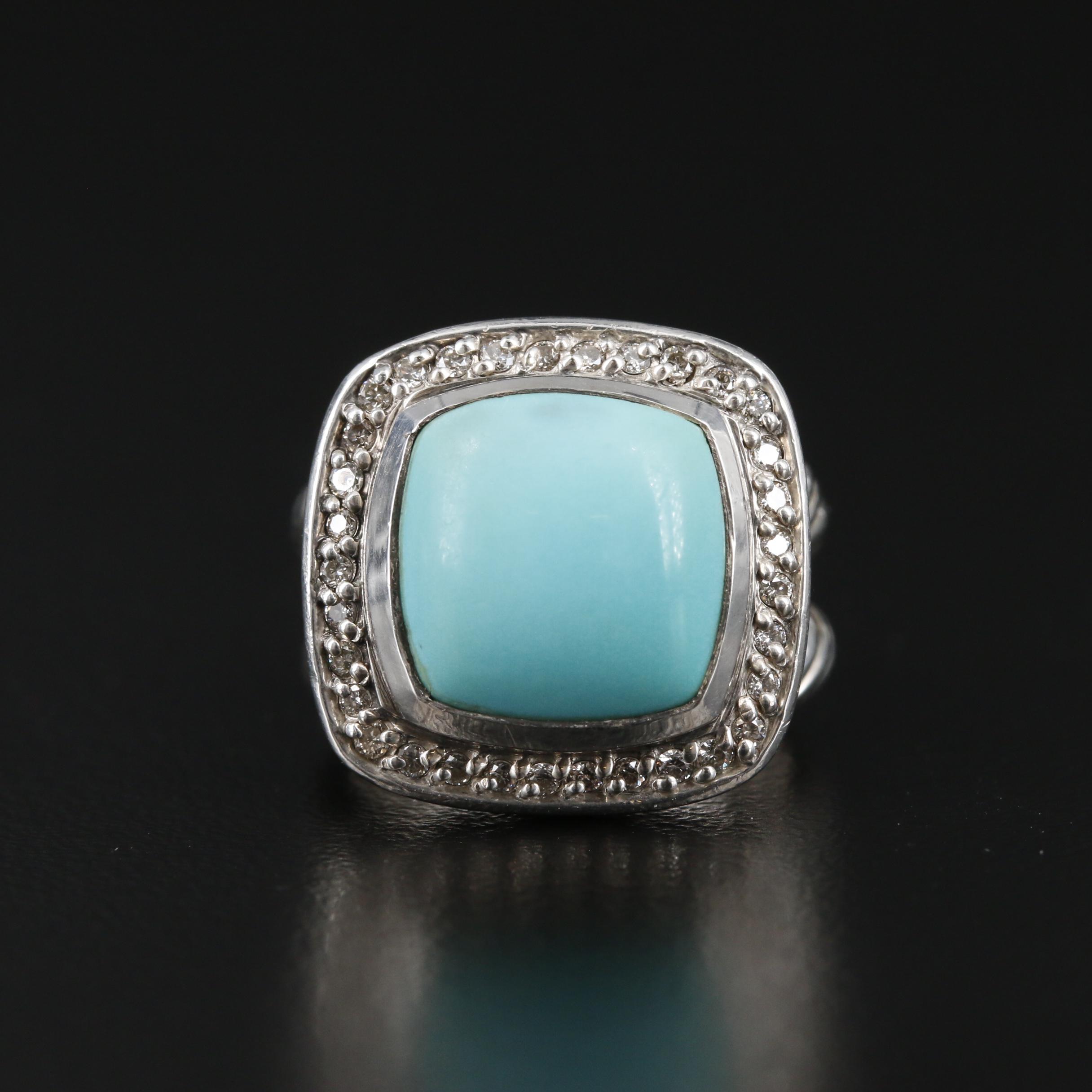 David Yurman "Albion" Sterling Silver Turquoise and Diamond Ring | EBTH