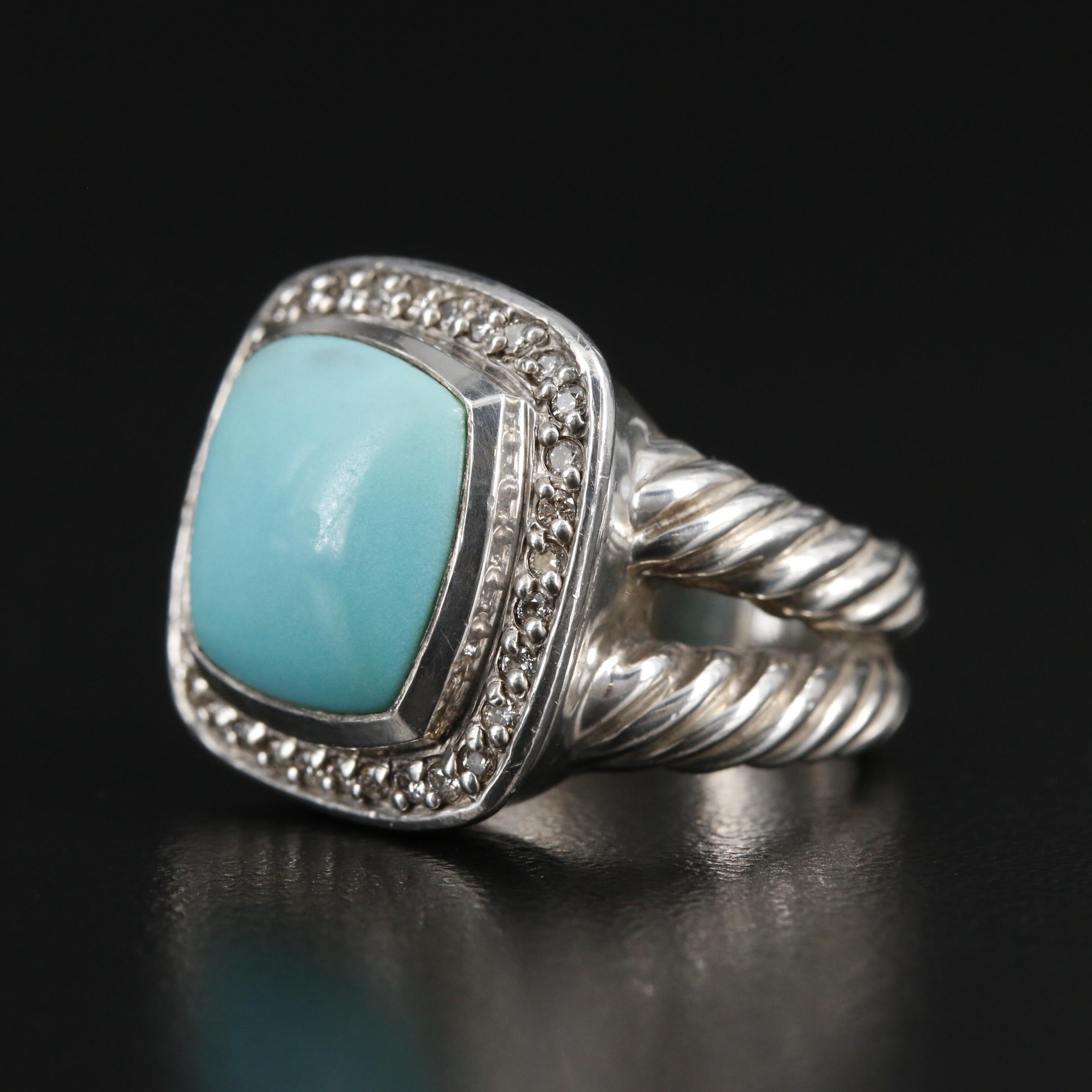 David Yurman "Albion" Sterling Silver Turquoise and Diamond Ring | EBTH