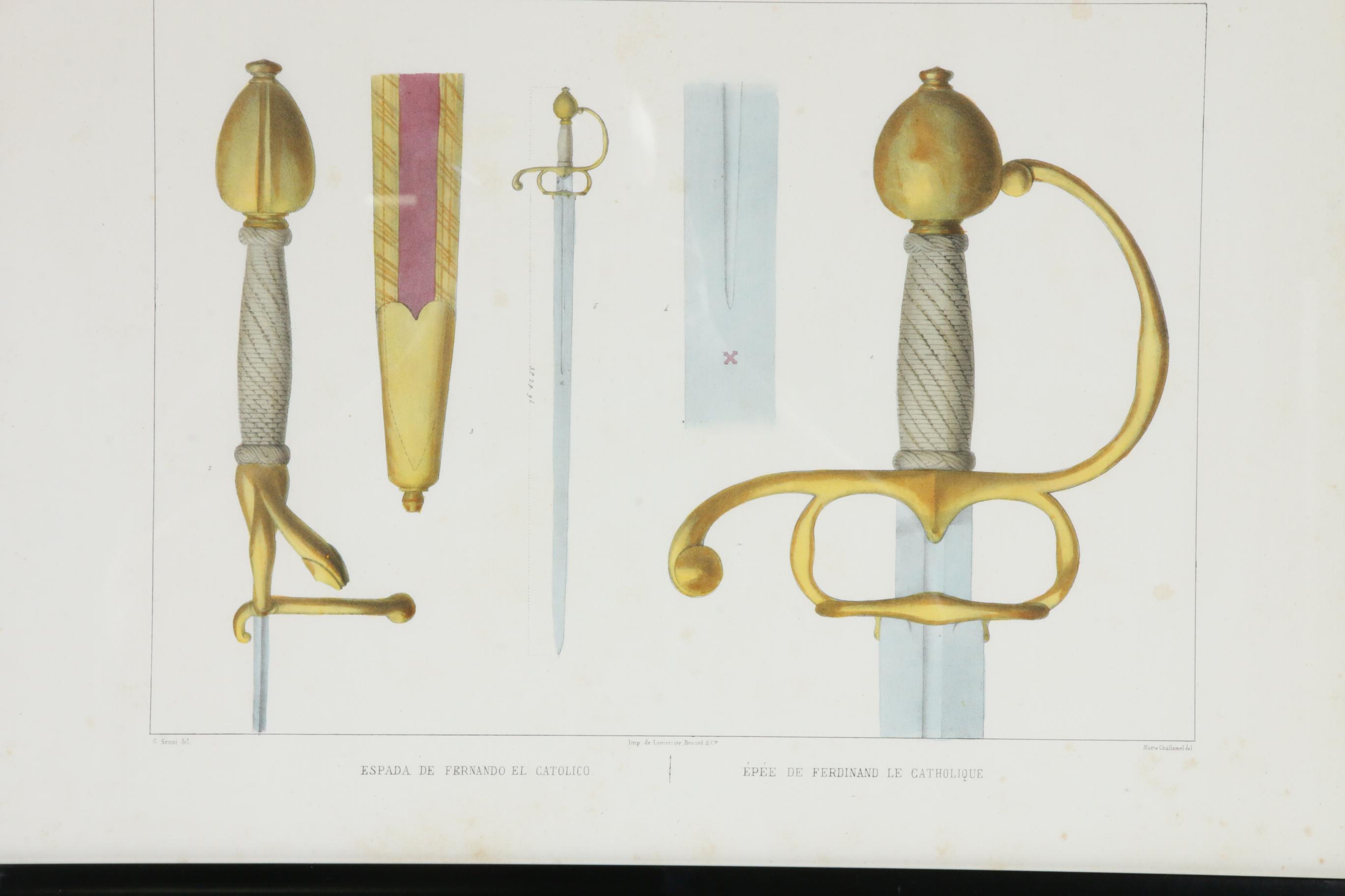 Hand-Colored Lithographs of Spanish Costume and Weaponry, 19th Century ...