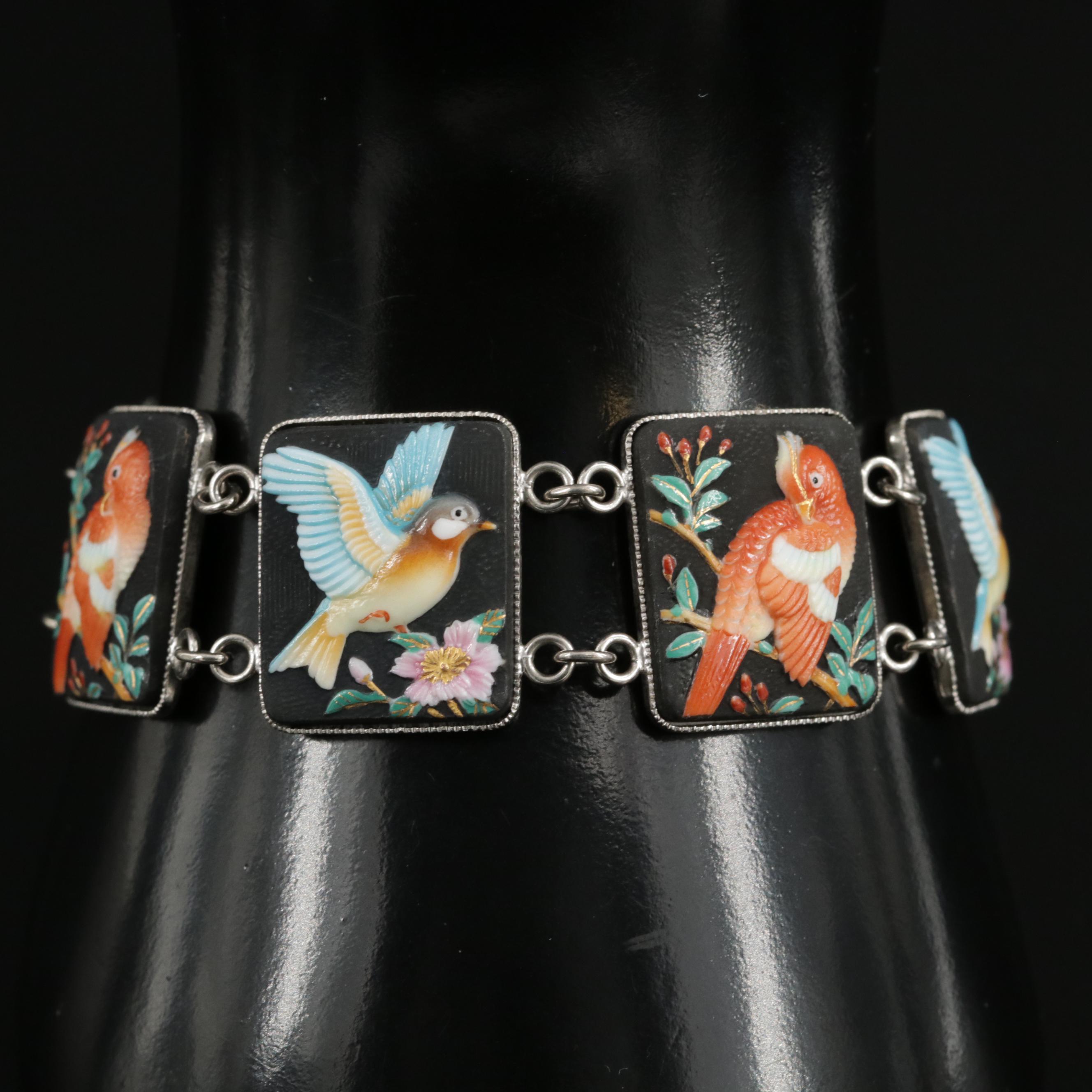 Toshikane Red and Blue Bird Theme Panel Bracelet | Everything But The House