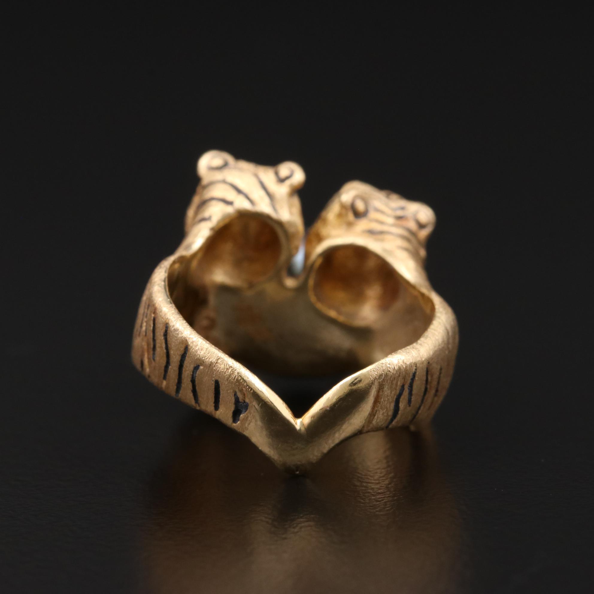 18K Yellow Gold and Black Enamel Double Tiger Pearl Ring | Everything ...
