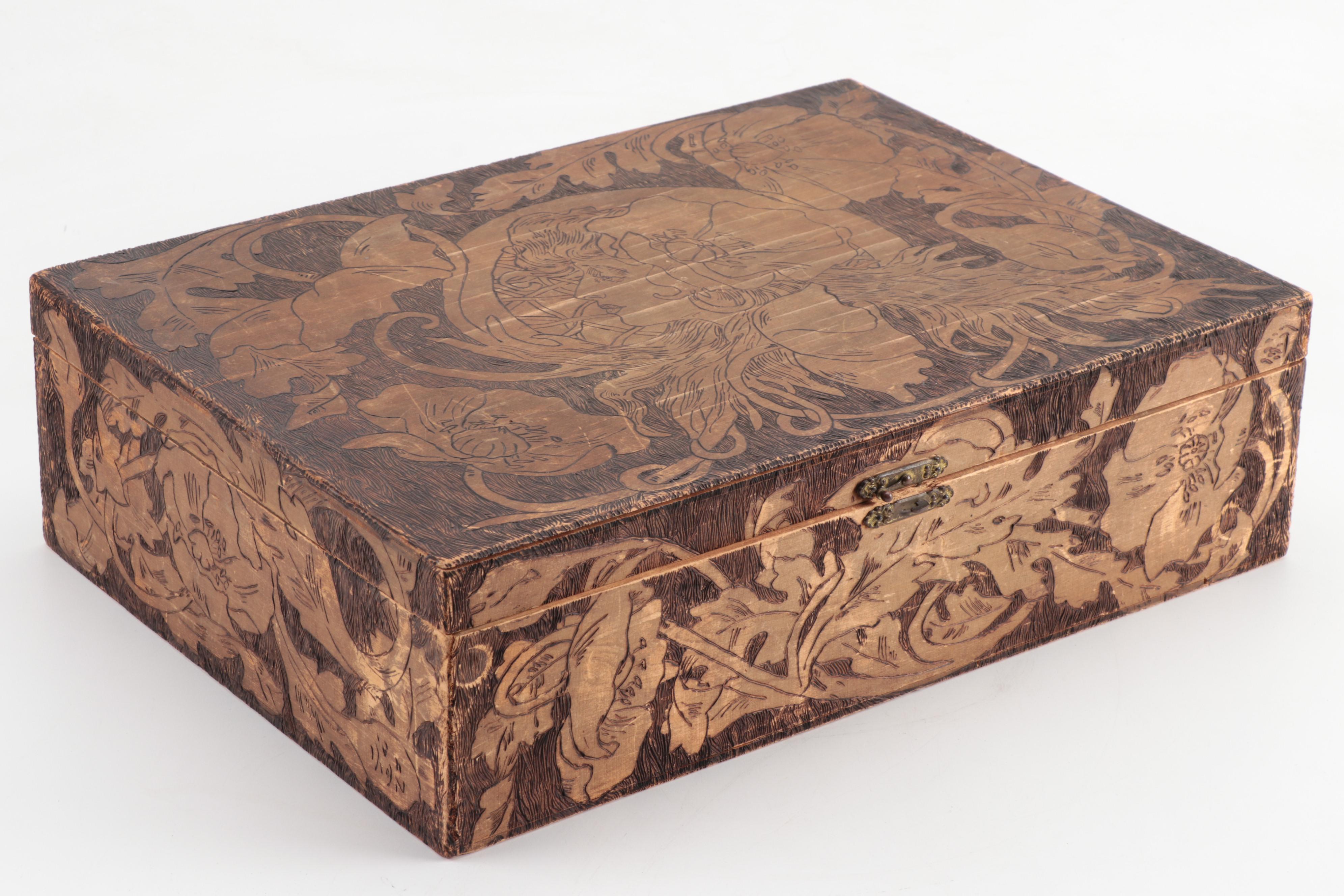 Two Figural Pyrography Boxes | Everything But The House