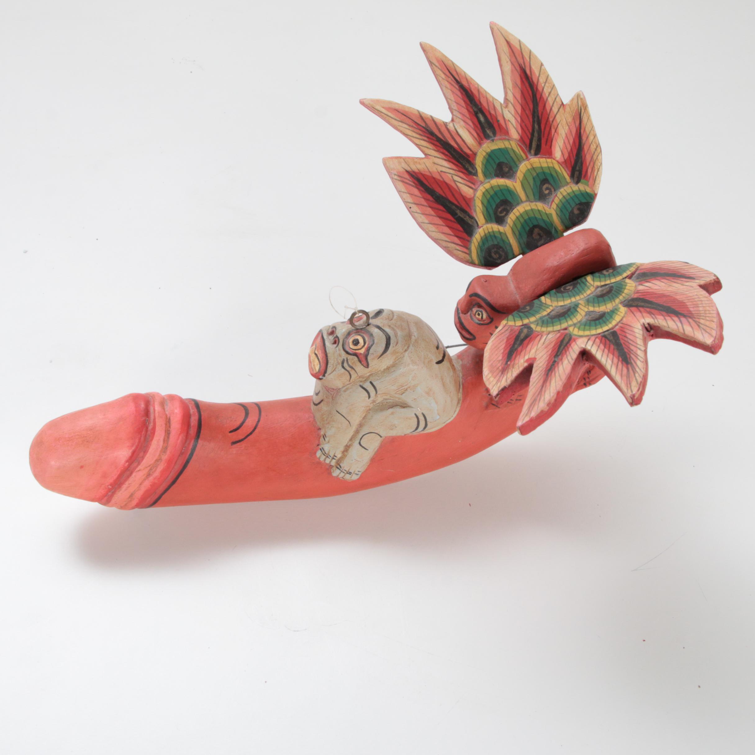 Balinese Hanging Flying Phallus Carved Wood Sculpture | Everything But ...