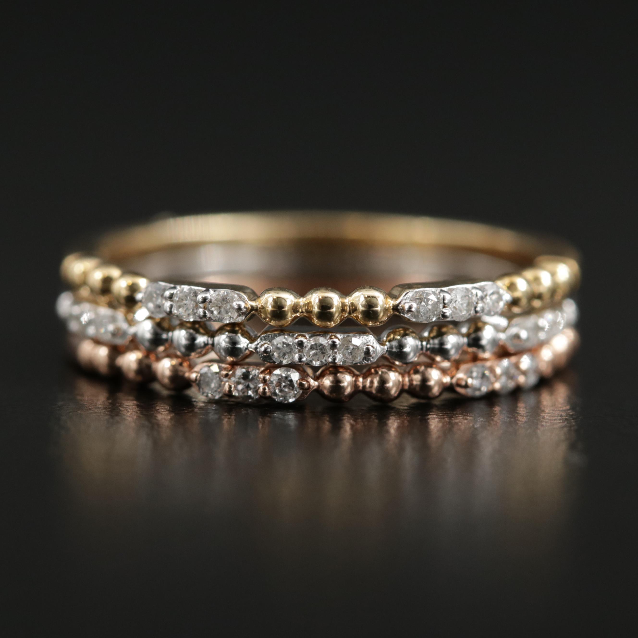 10K Tri-Color Gold Diamond Stacking Rings | EBTH