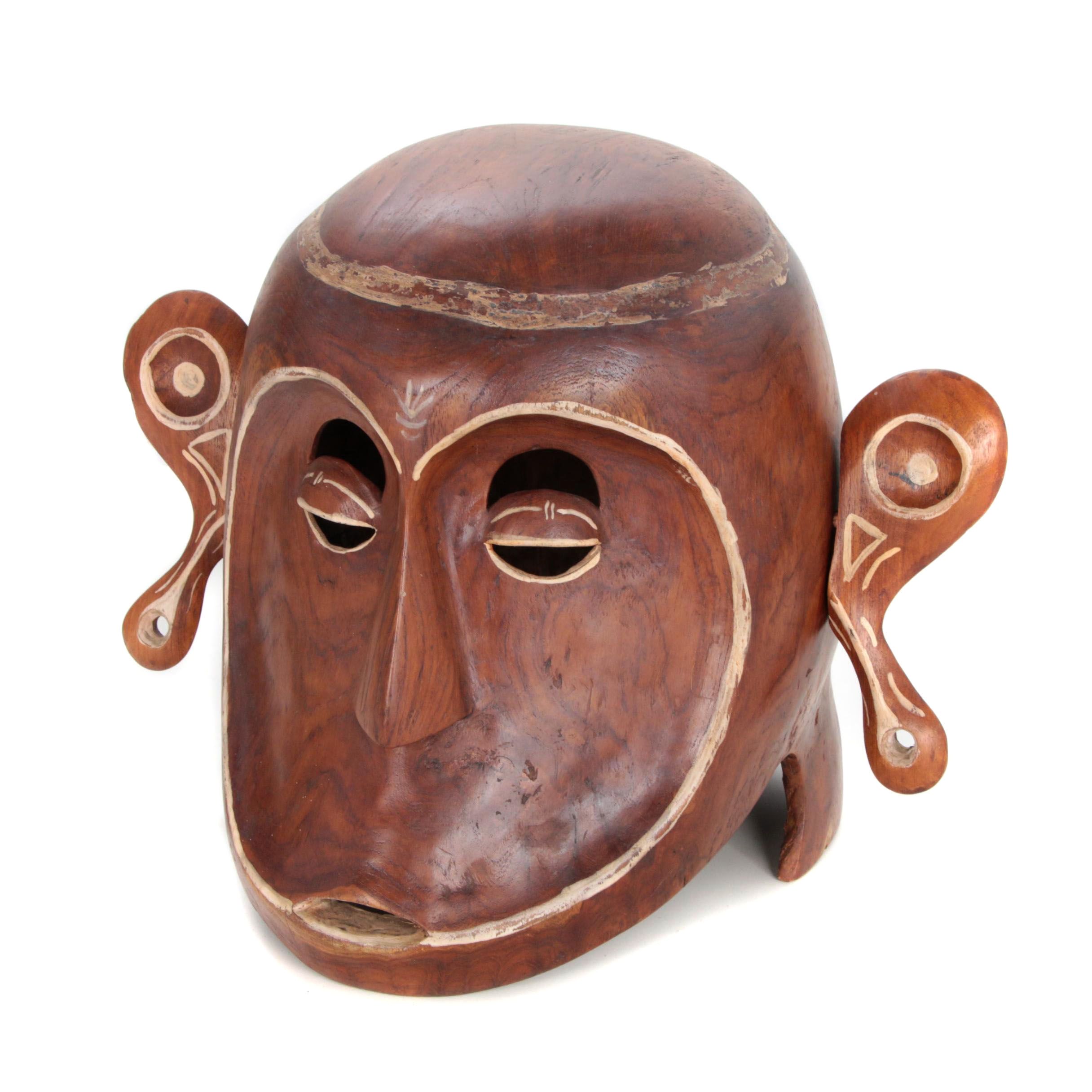 Dayak Carved Wood Helmet Mask | EBTH