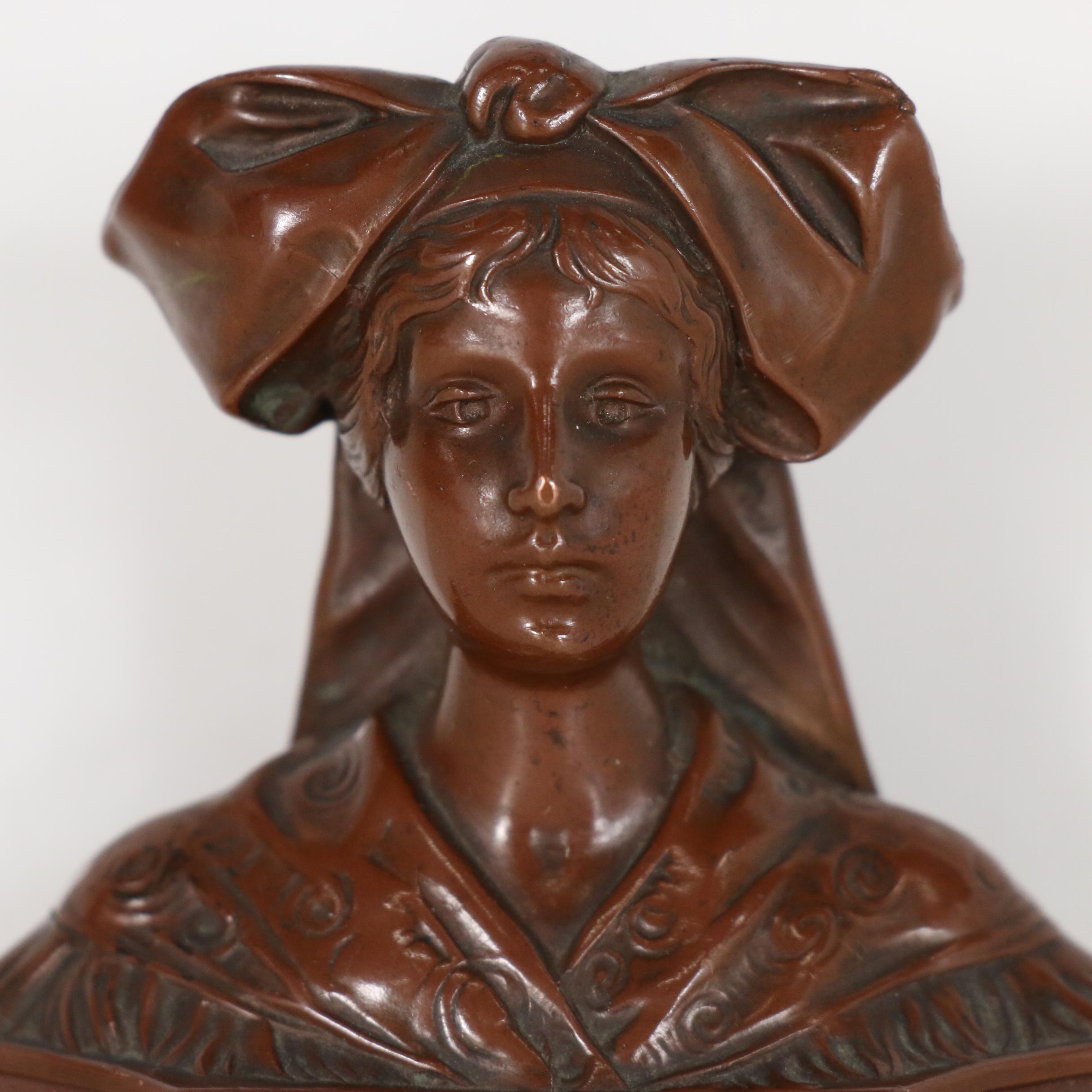 Cast Copper Bust Sculpture of a Girl | EBTH