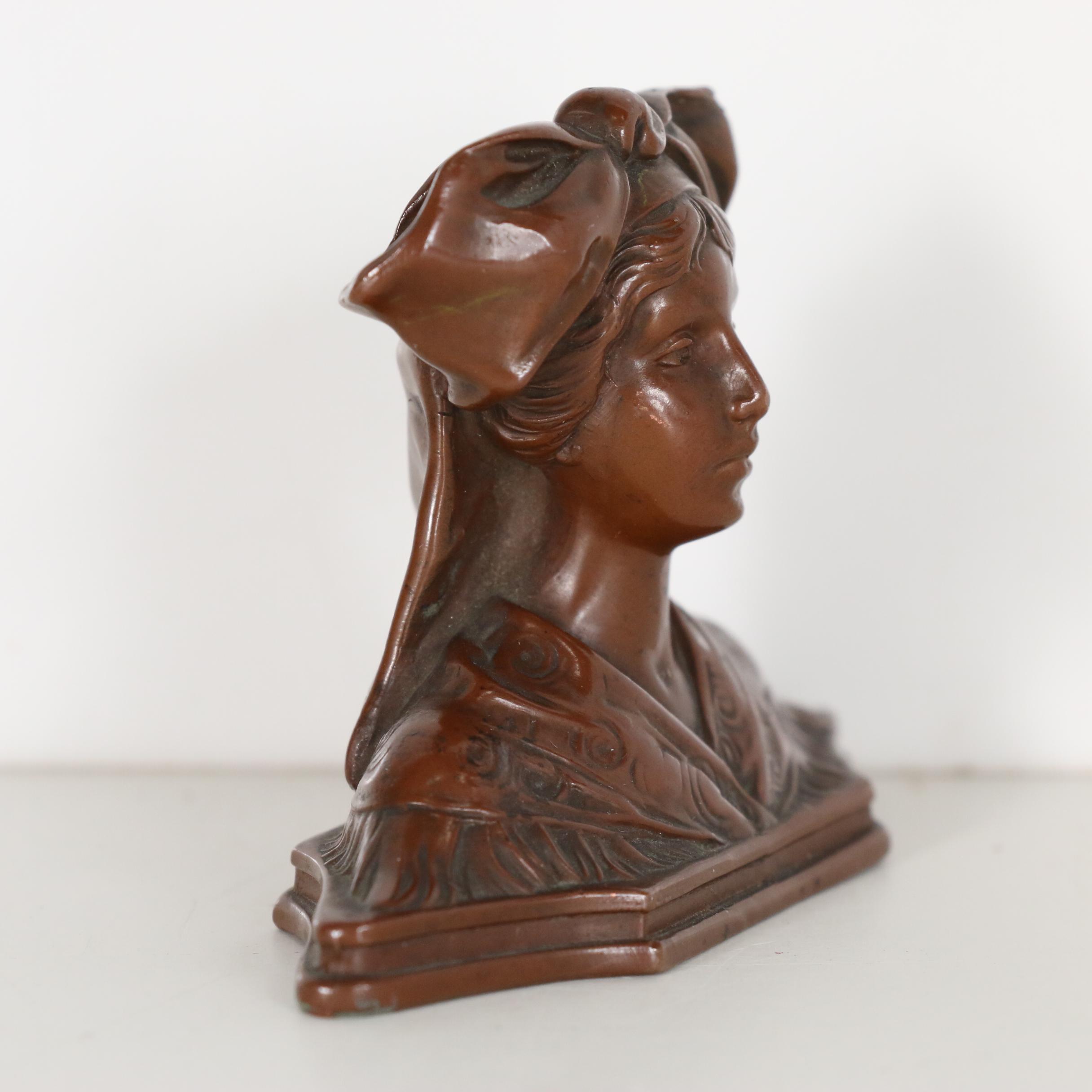 Cast Copper Bust Sculpture of a Girl | EBTH