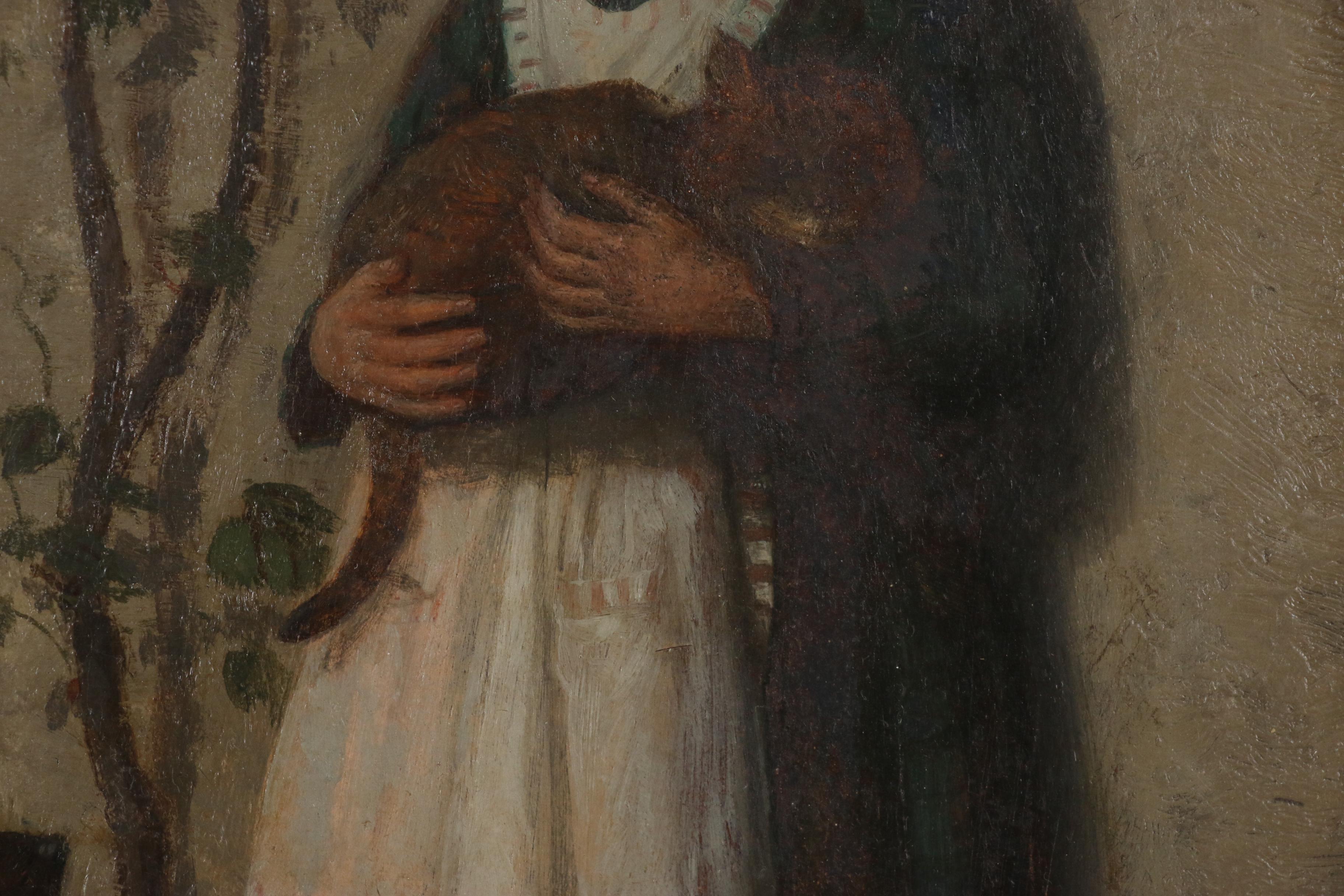 Julius Pollak Oil Painting of Young Girl with Animals, 1892 | EBTH
