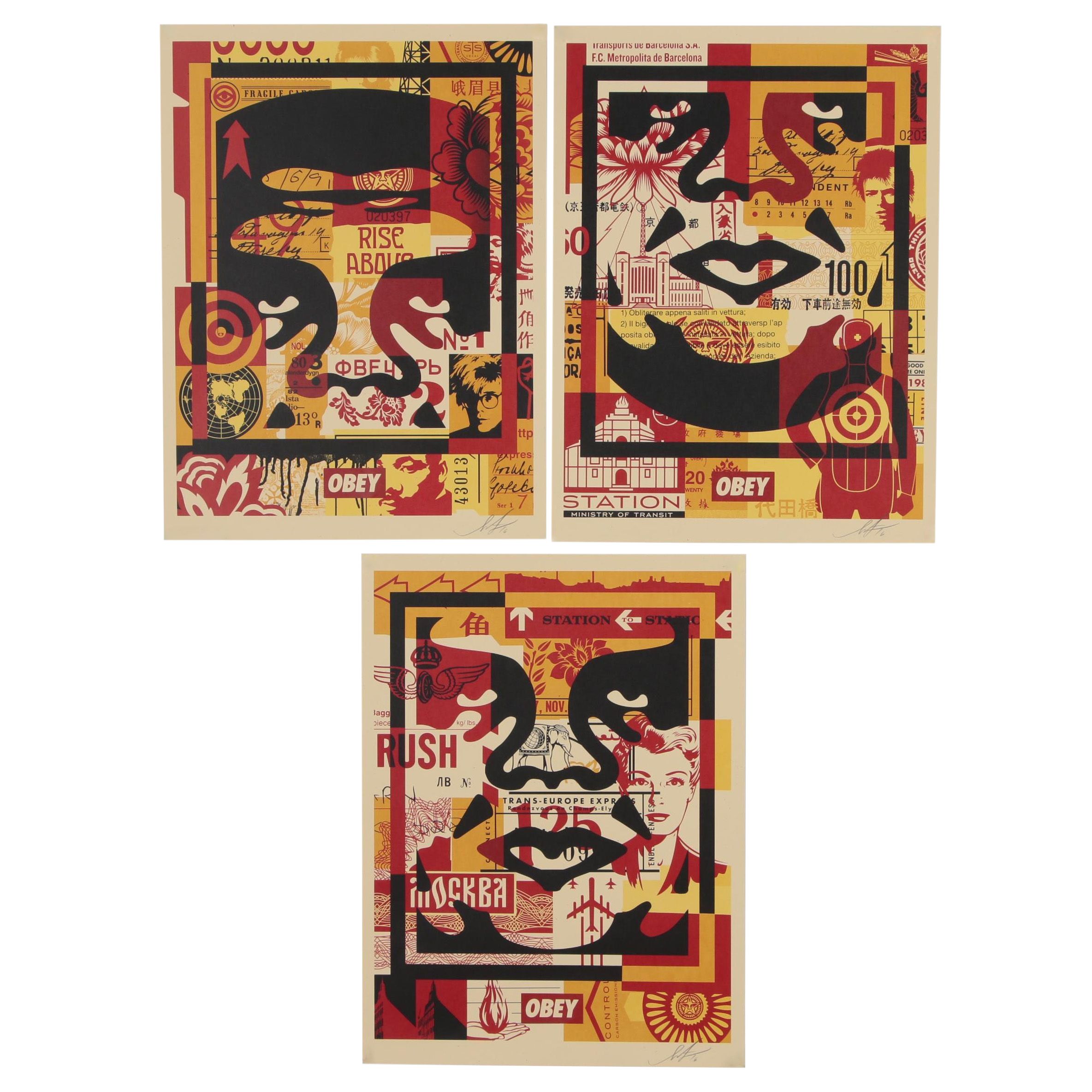 Shepard Fairey Offset Poster Triptych "OBEY 3-Face Collage", 2016 | EBTH