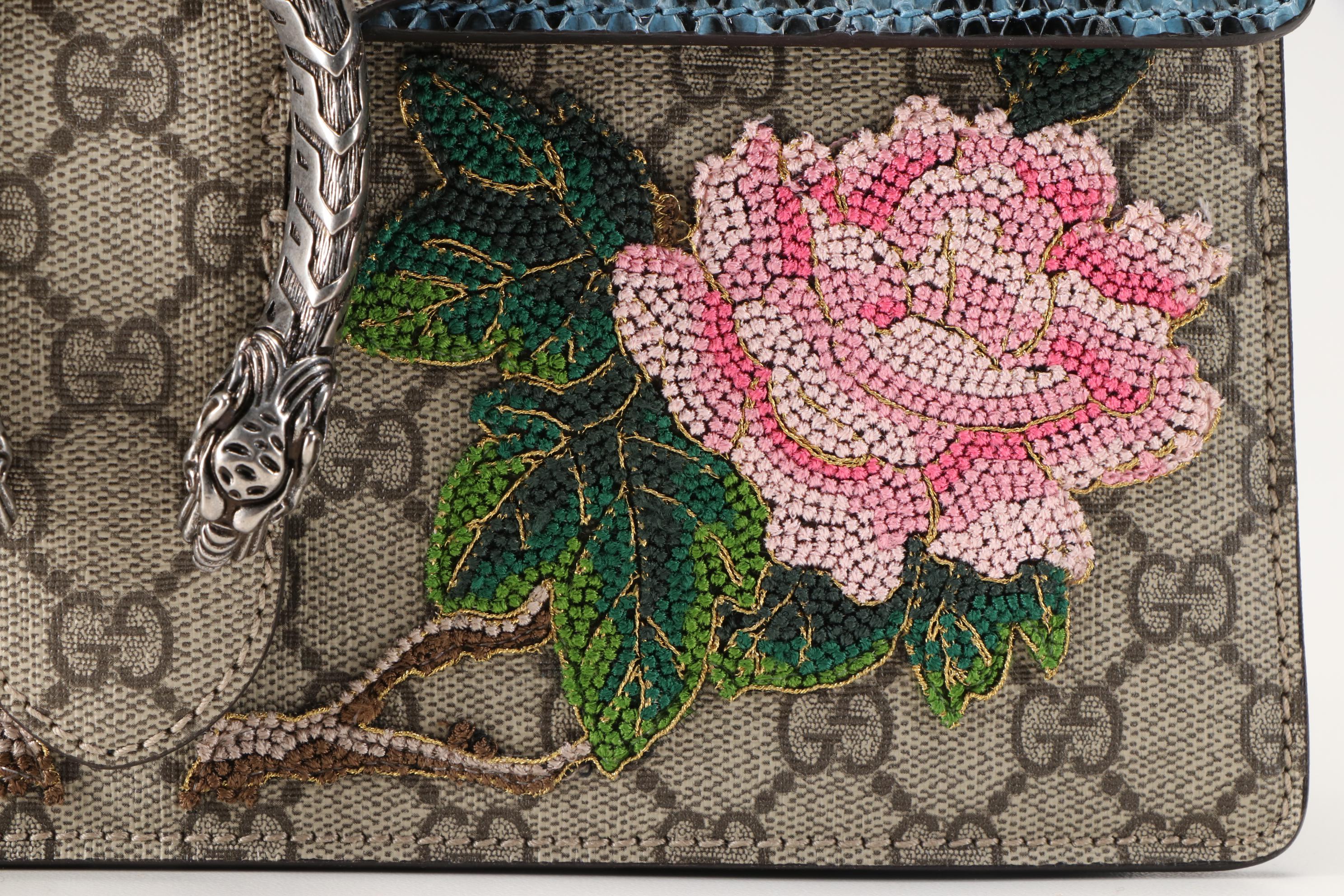 Gucci Tiger Embellished Dionysus Bag in Coated Canvas with Python Skin ...