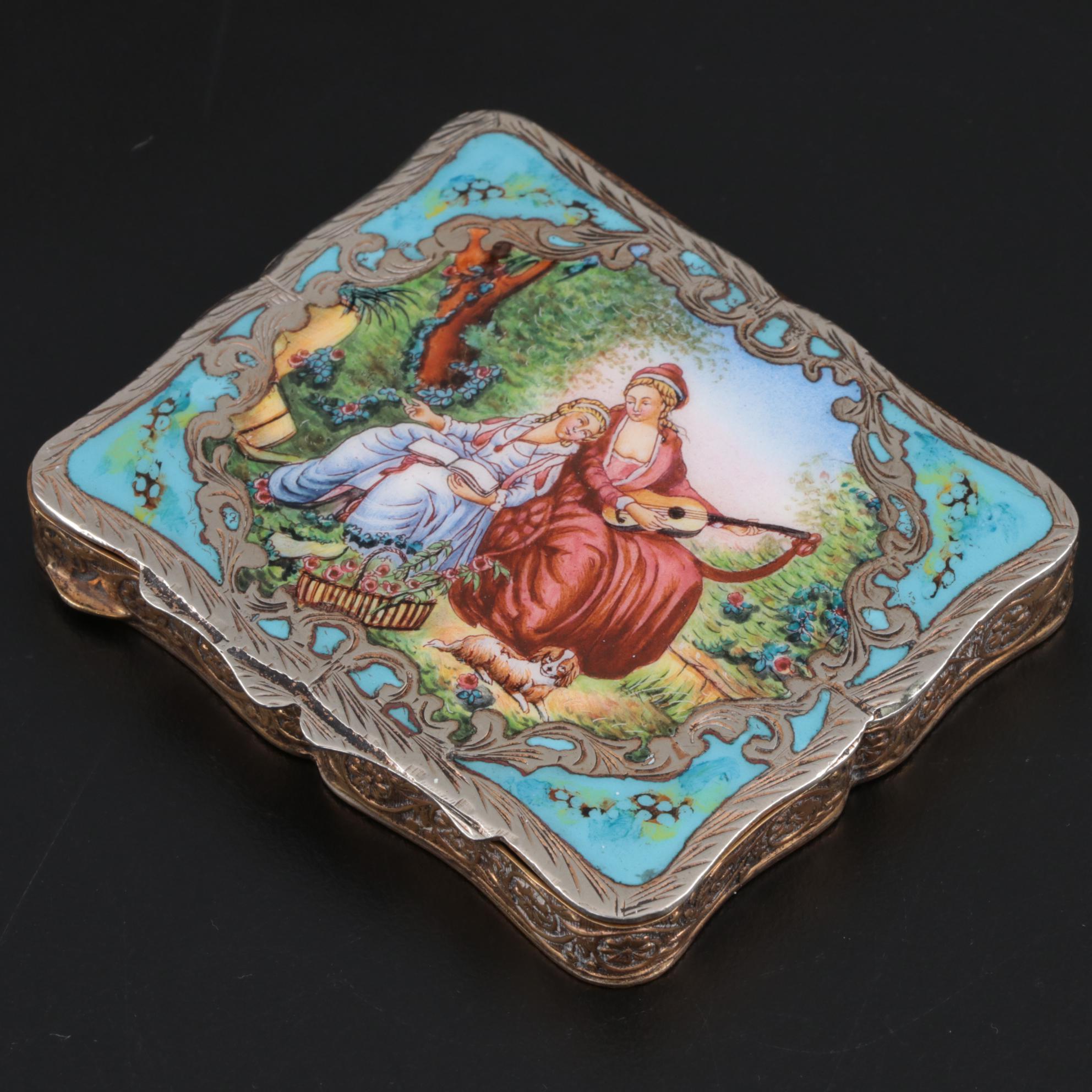 Italian Enamel and Chased Metal Compact | EBTH