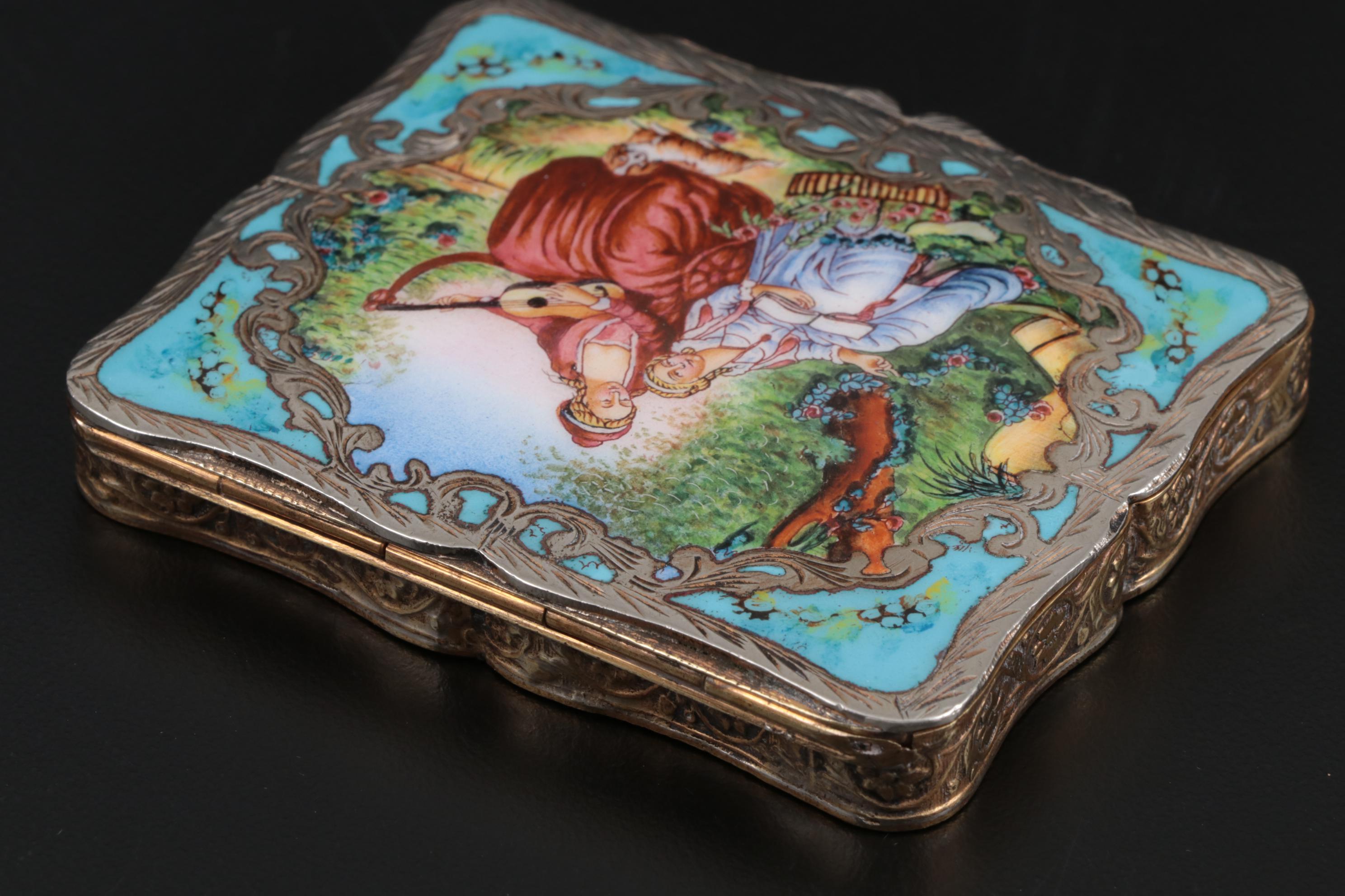 Italian Enamel and Chased Metal Compact | EBTH