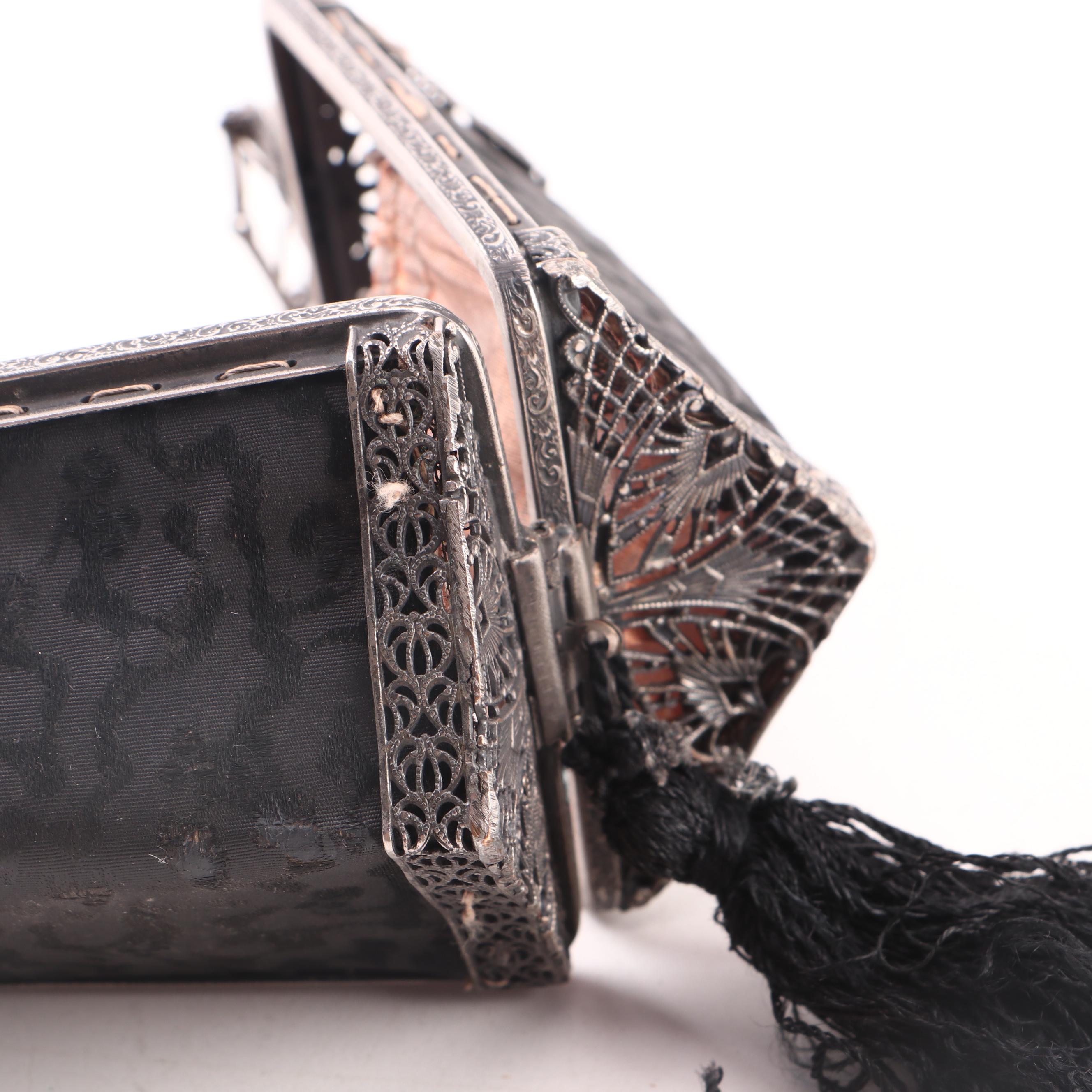 Openwork Metal Frame Hinge Purse with Tassel and Chain Strap, Early ...