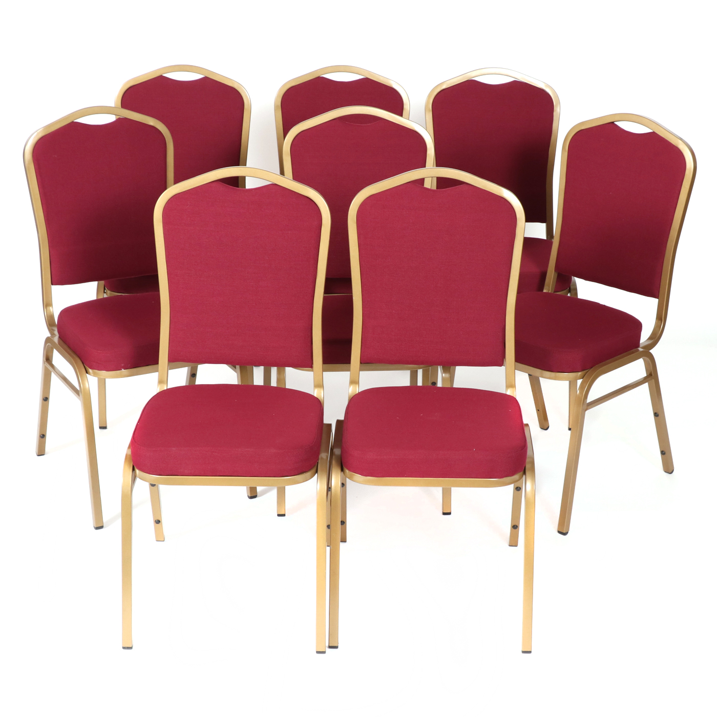 Eight Brass-Tone Metal and Burgundy-Upholstered Stacking Banquet Hall ...