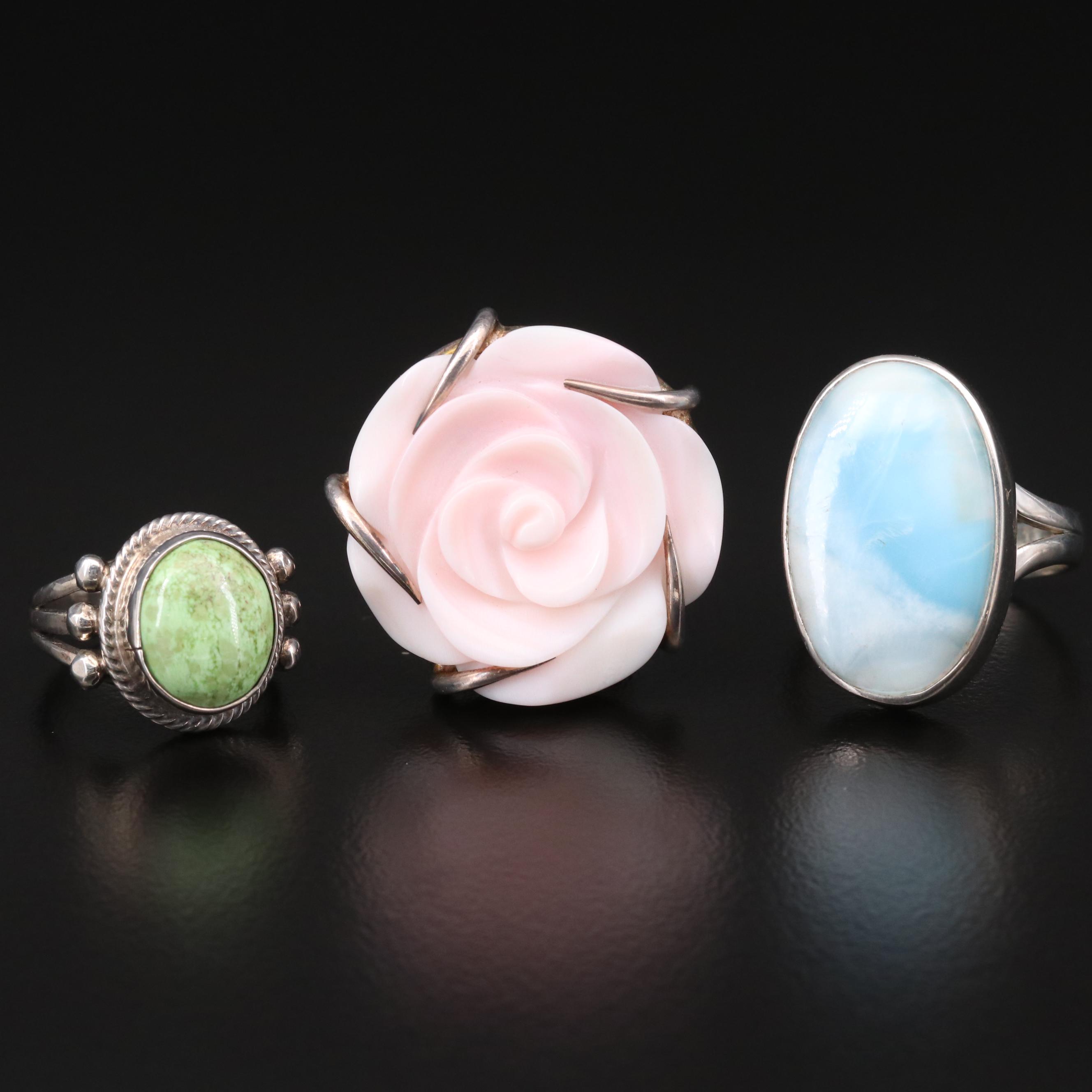 Sterling Gemstone Rings Featuring Roie Jaque Navajo Diné | EBTH