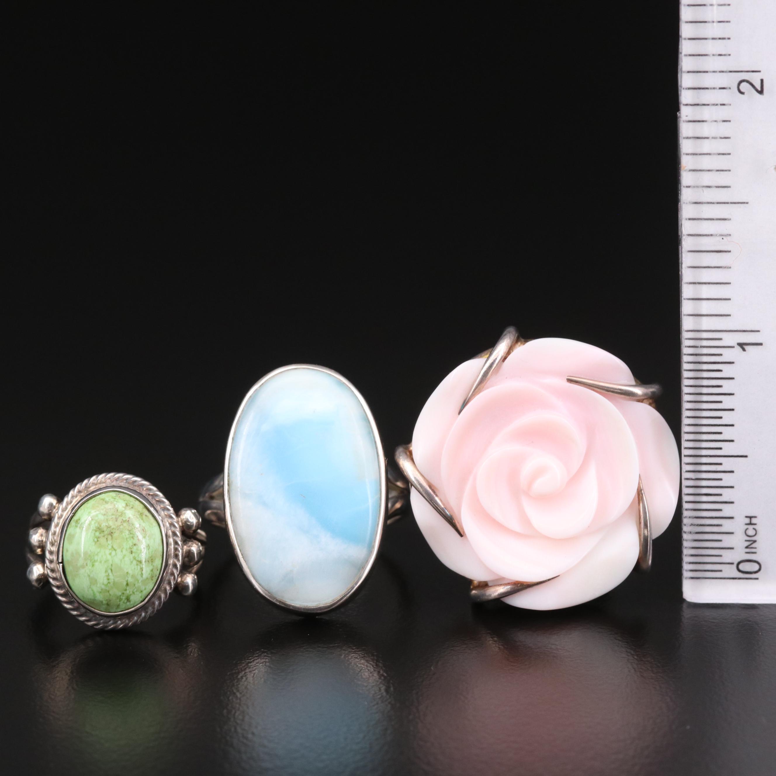 Sterling Gemstone Rings Featuring Roie Jaque Navajo Diné | EBTH