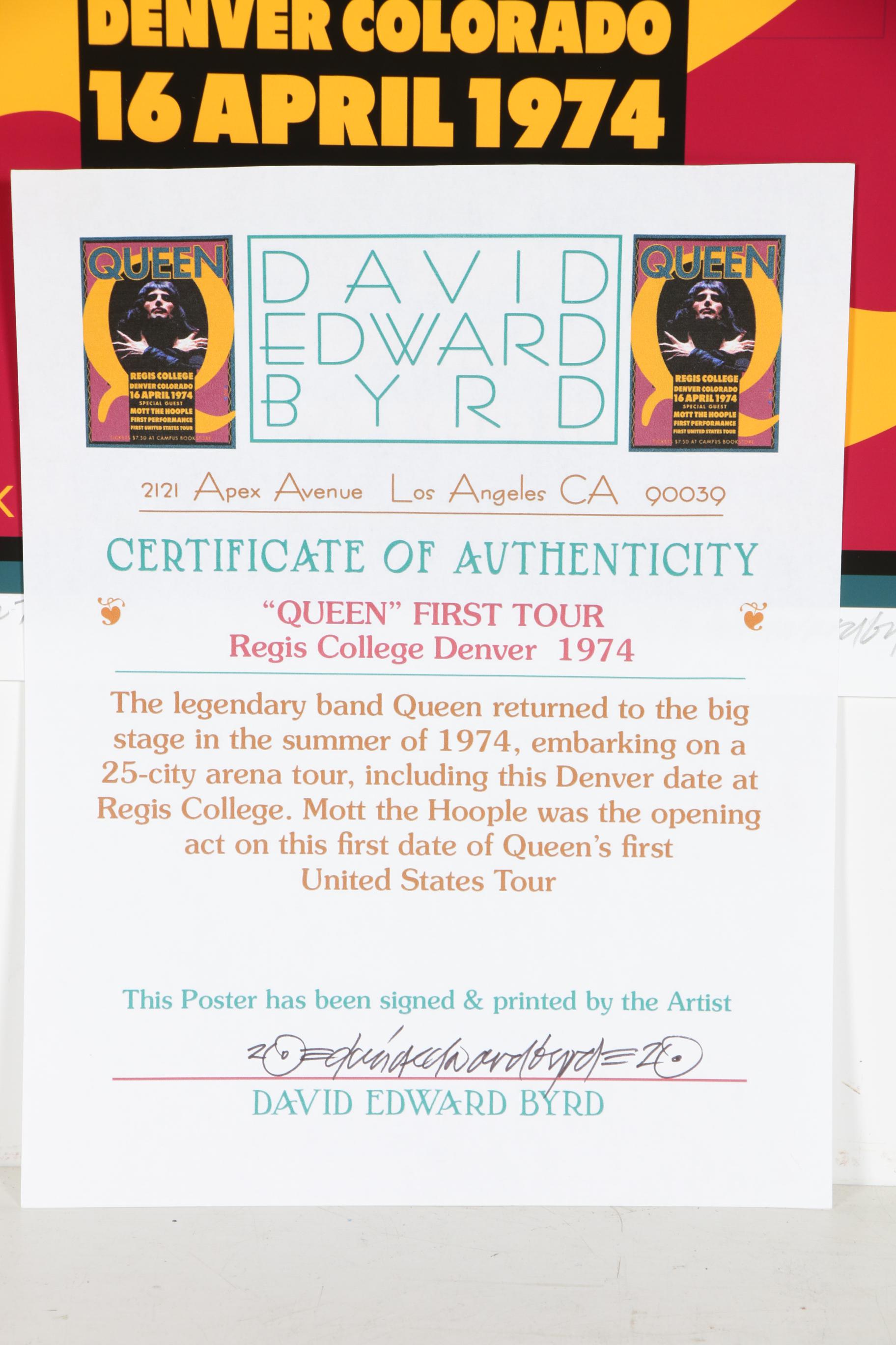 David Edward Byrd Giclée "Queen First Tour Regis College, Denver 1974 ...