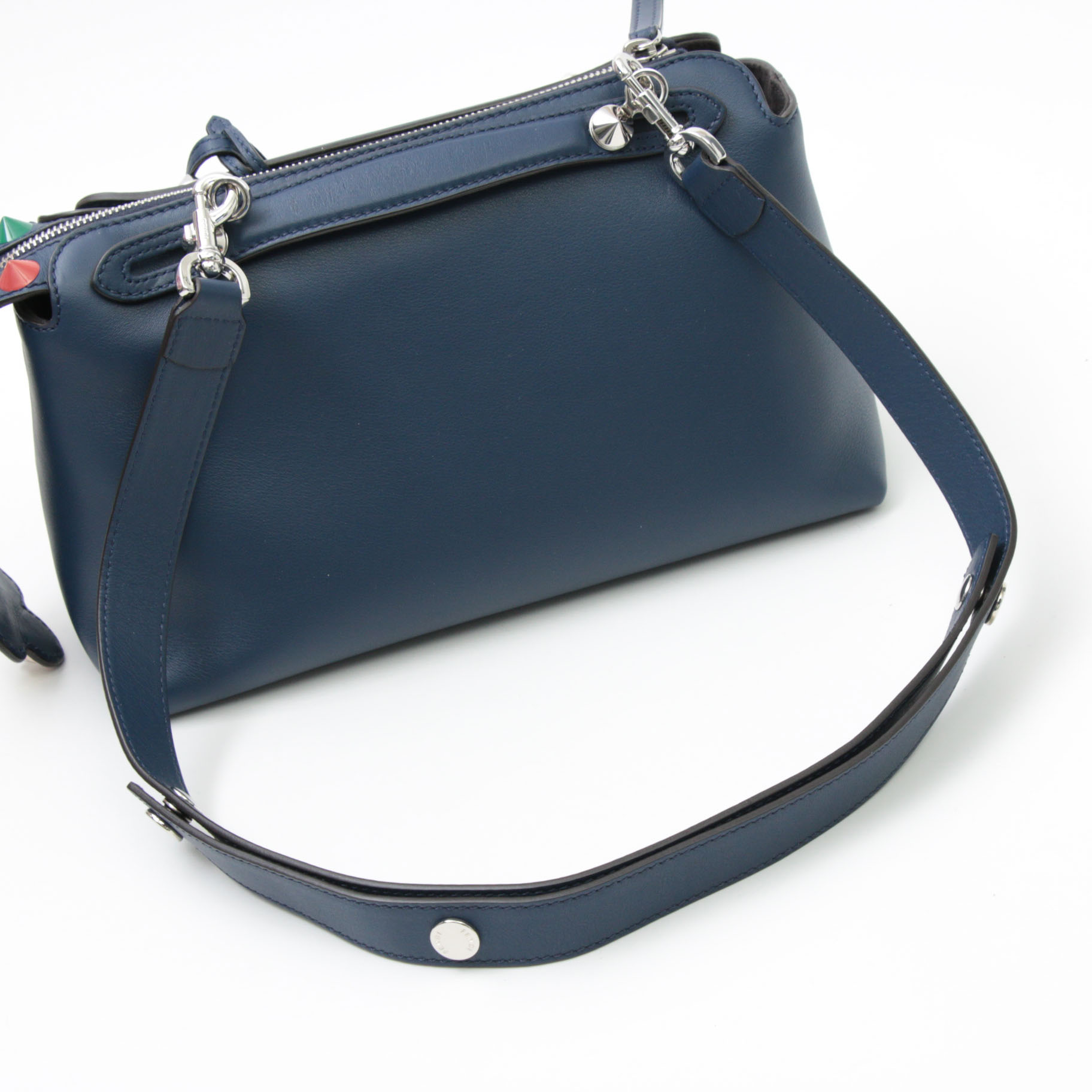 Fendi By the Way Navy Grained Leather Two-Way Bag with Multicolor ...