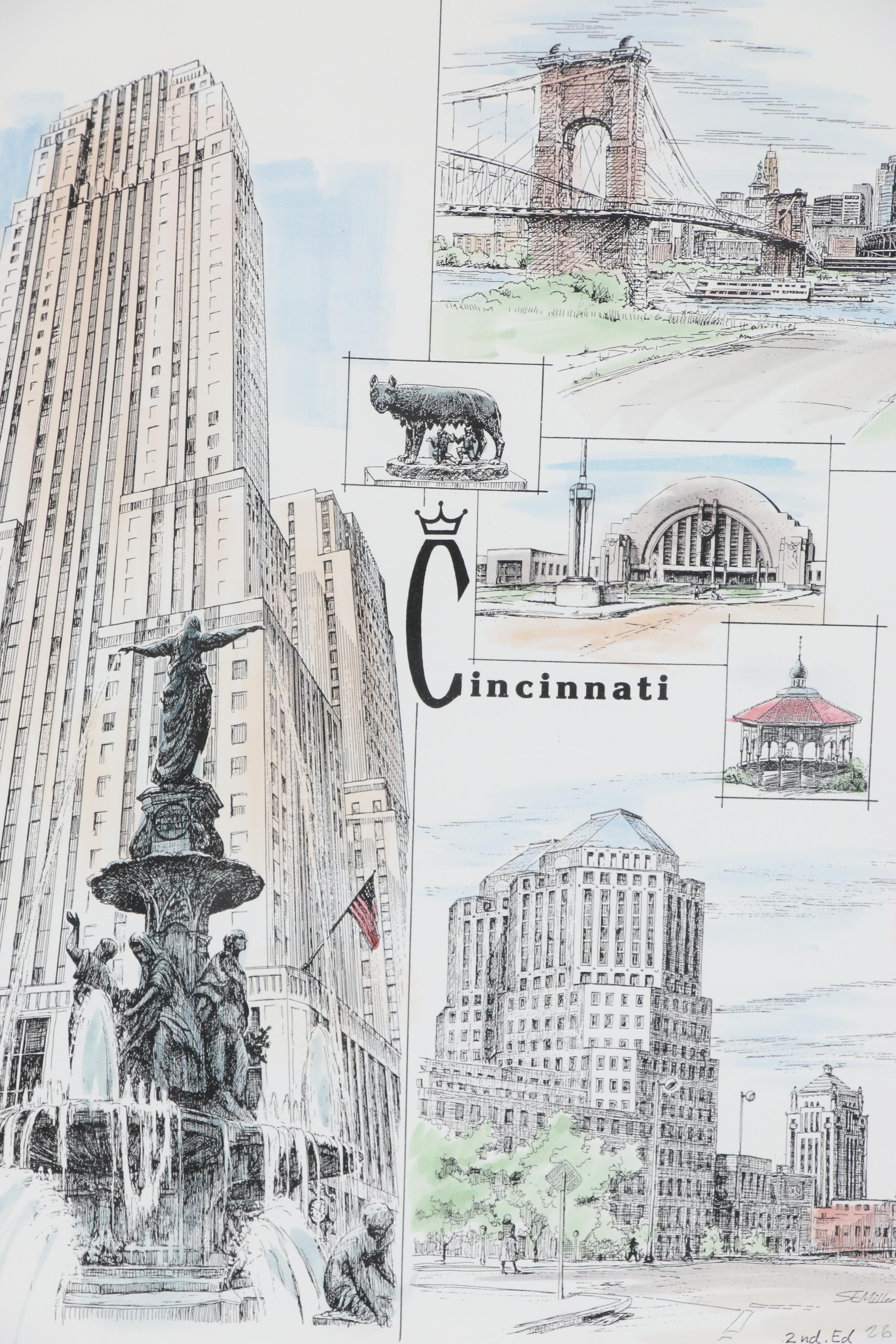 Lithograph after S.E. Miller of Cincinnati, Ohio Landmarks | EBTH
