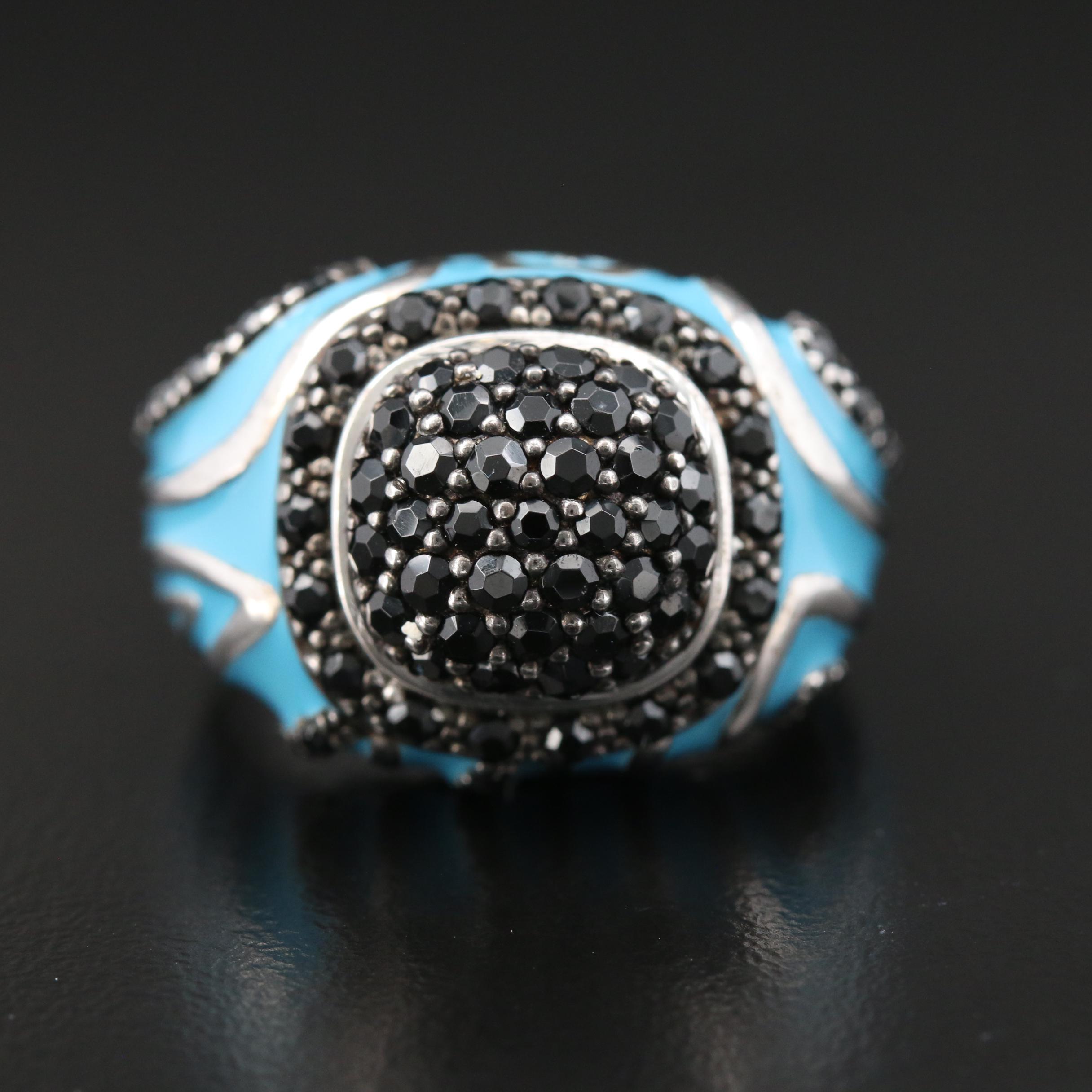 Sterling Silver Spinel and Enamel Dome Ring | EBTH
