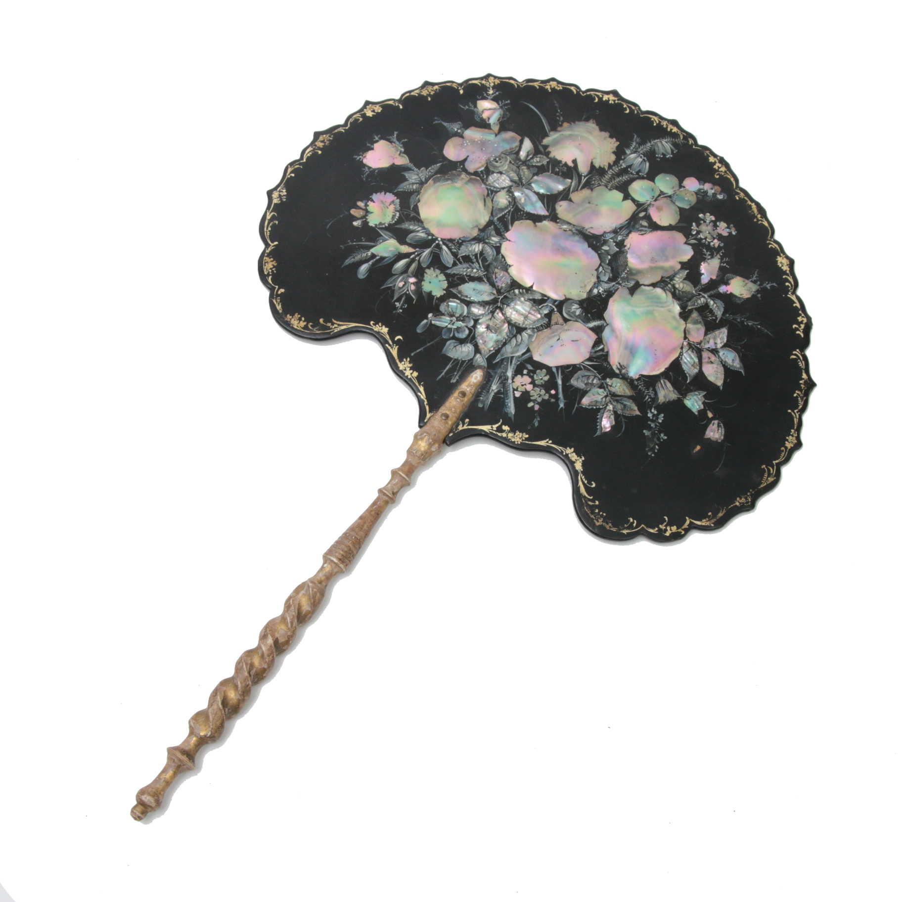 Victorian Hand-Painted Hand Held Fan with Abalone Shell Inlay | EBTH