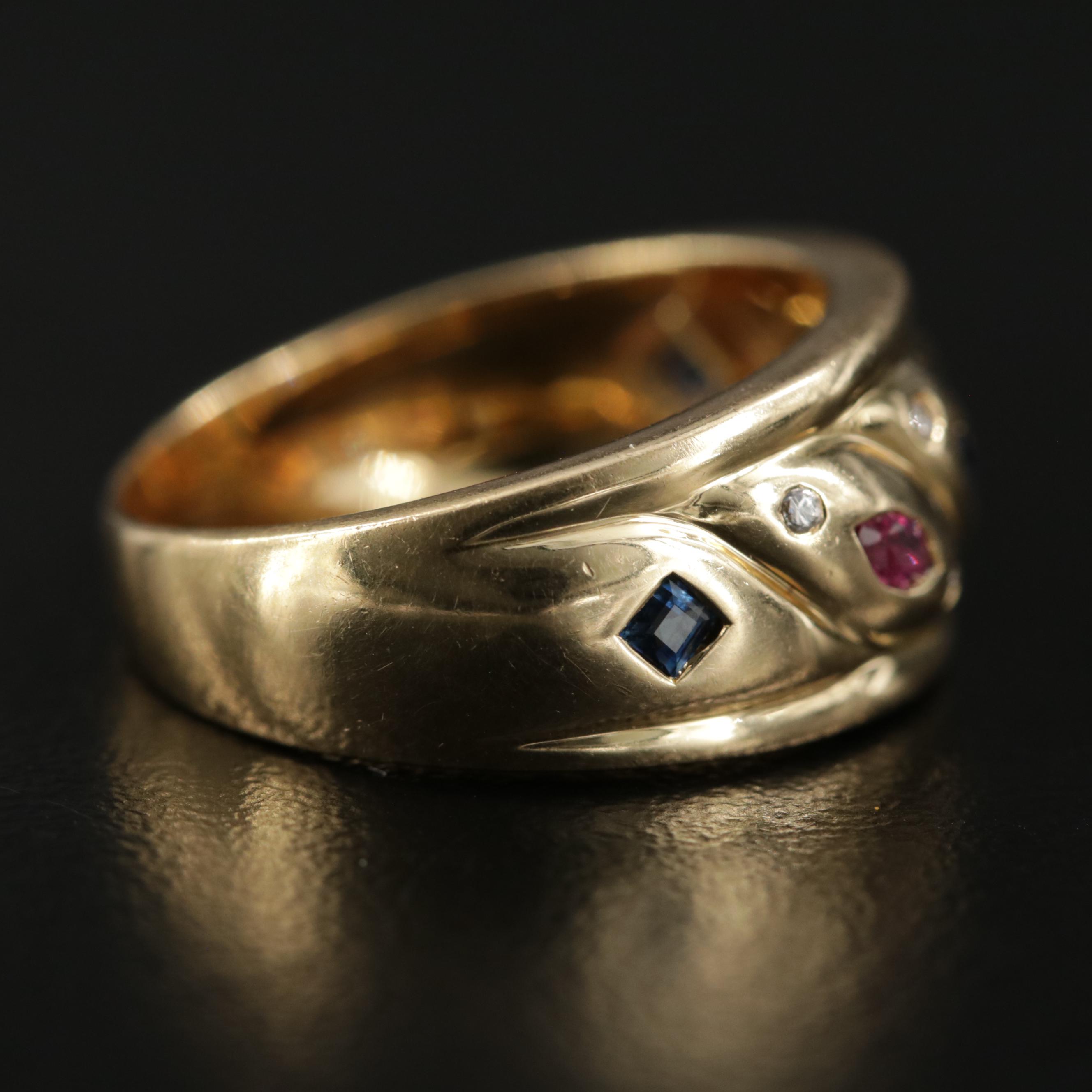 18K Gold Sapphire, Ruby, Emerald and Diamond Ring | EBTH