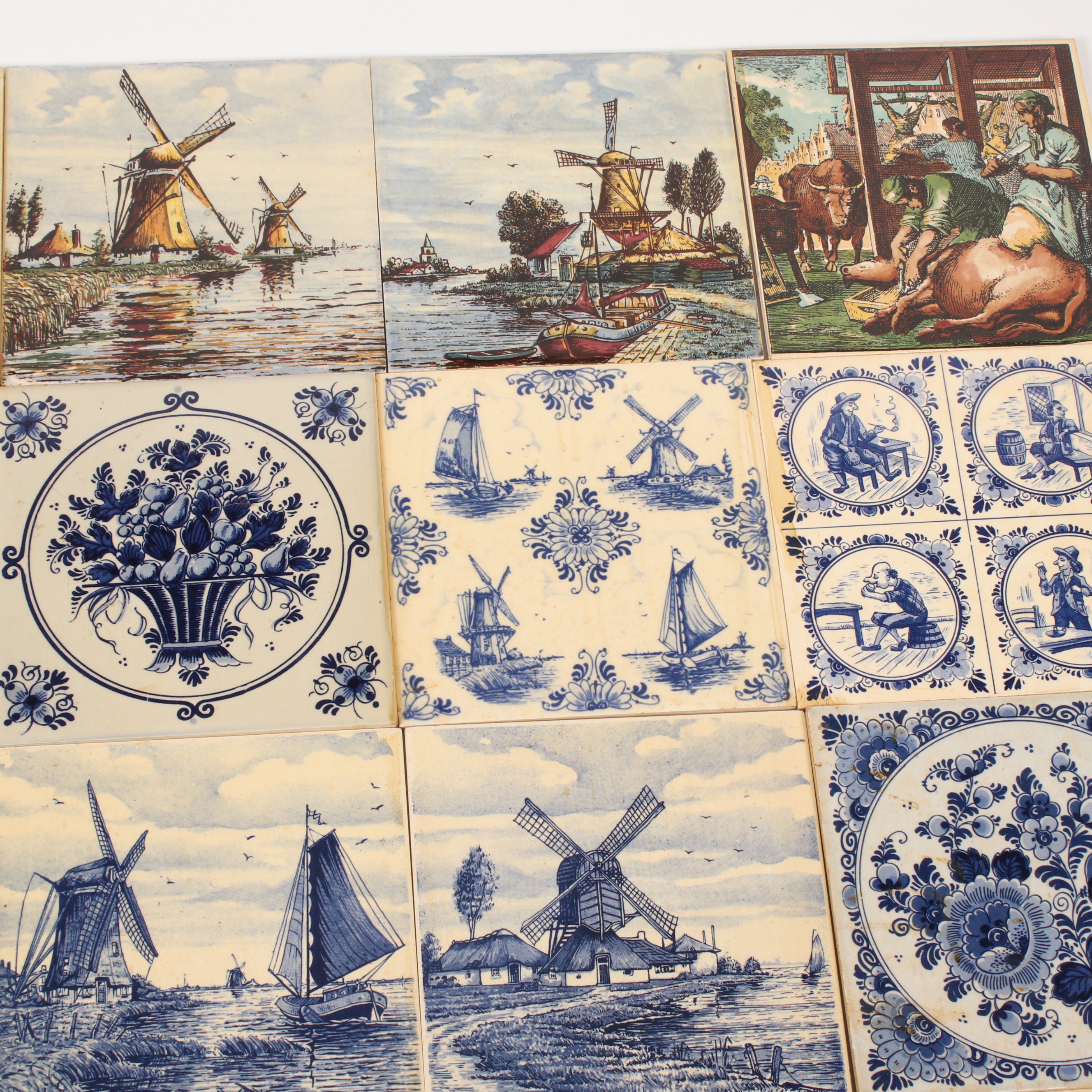 Delft Blue and Polychrome Hand-Painted Scandinavian Scenic Tiles ...
