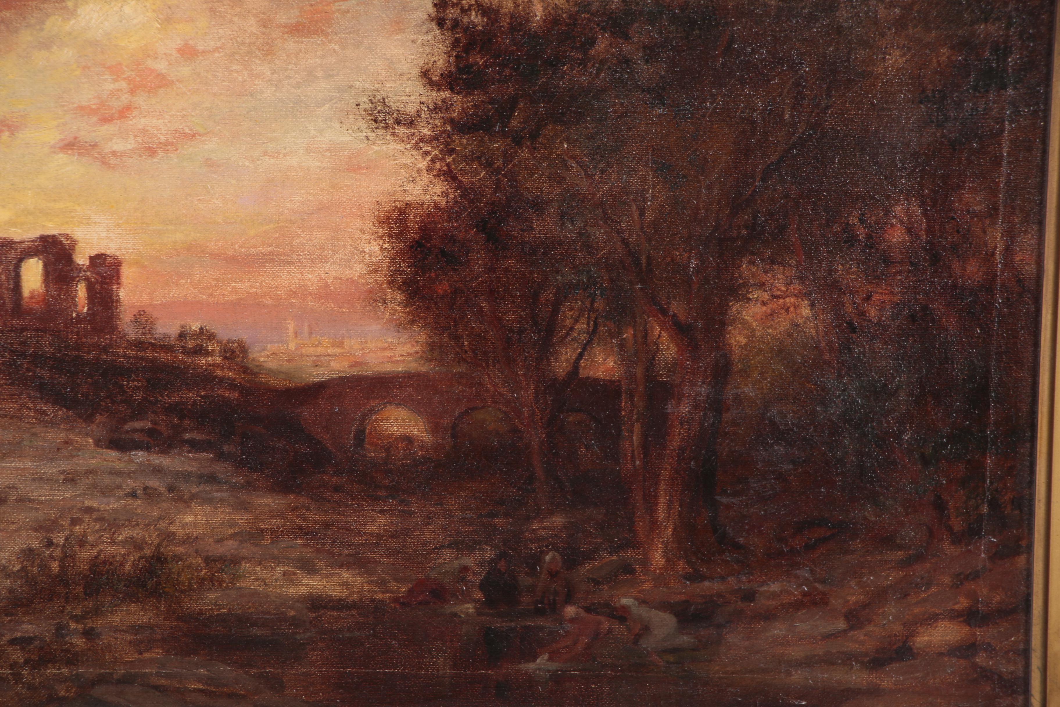 Luminist School European Landscape with Ruins Oil Painting | EBTH