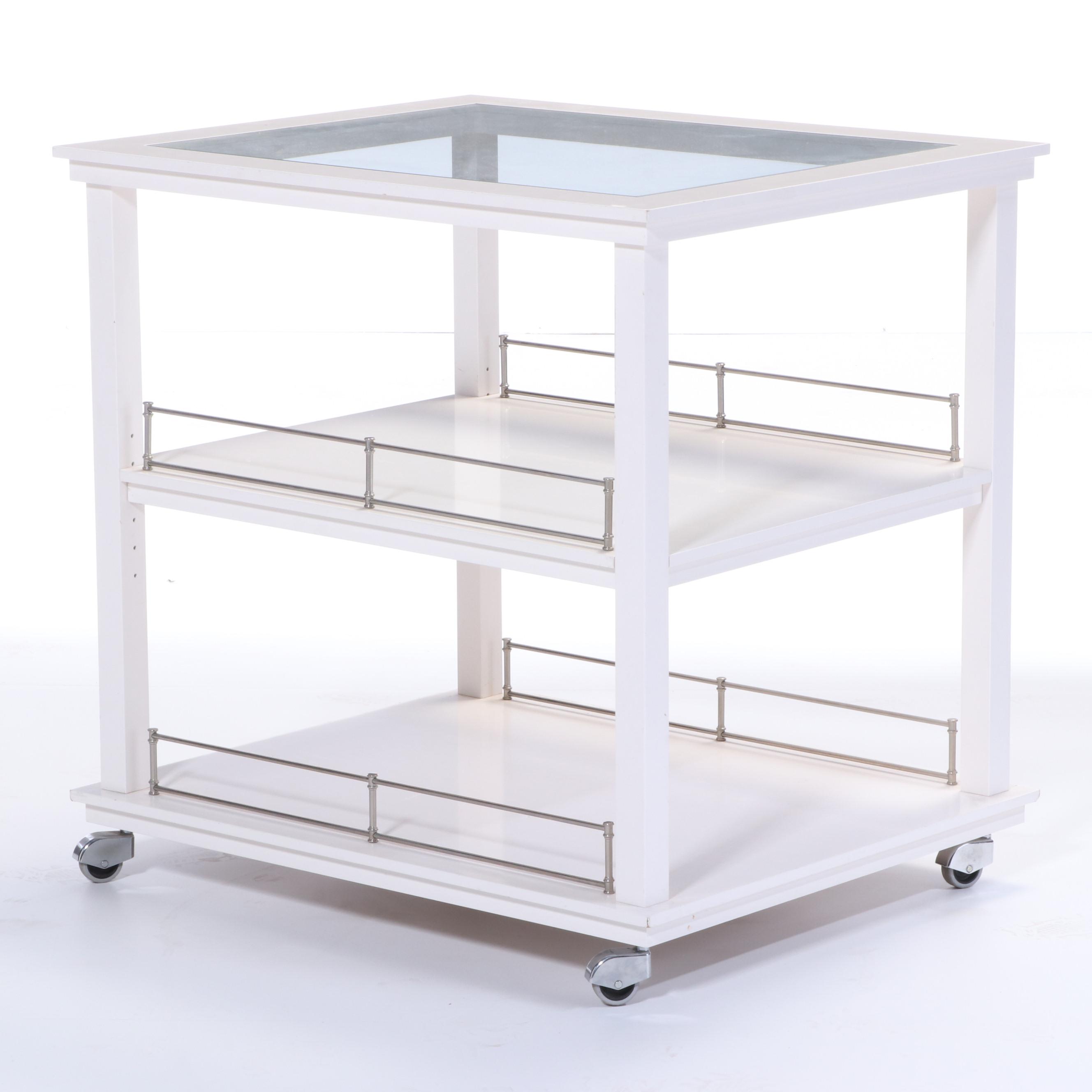 Williams-Sonoma Lacquered Wood Glass Top Display Stands, Late 20th ...