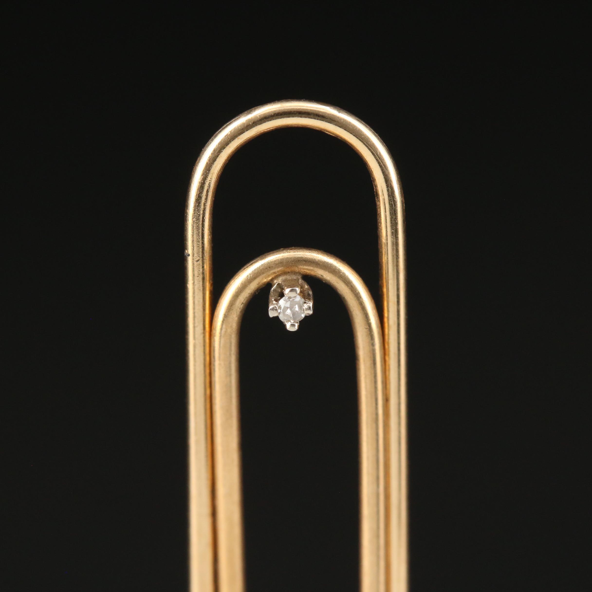 14K Gold Diamond Paper Clip Charm Pendant | EBTH