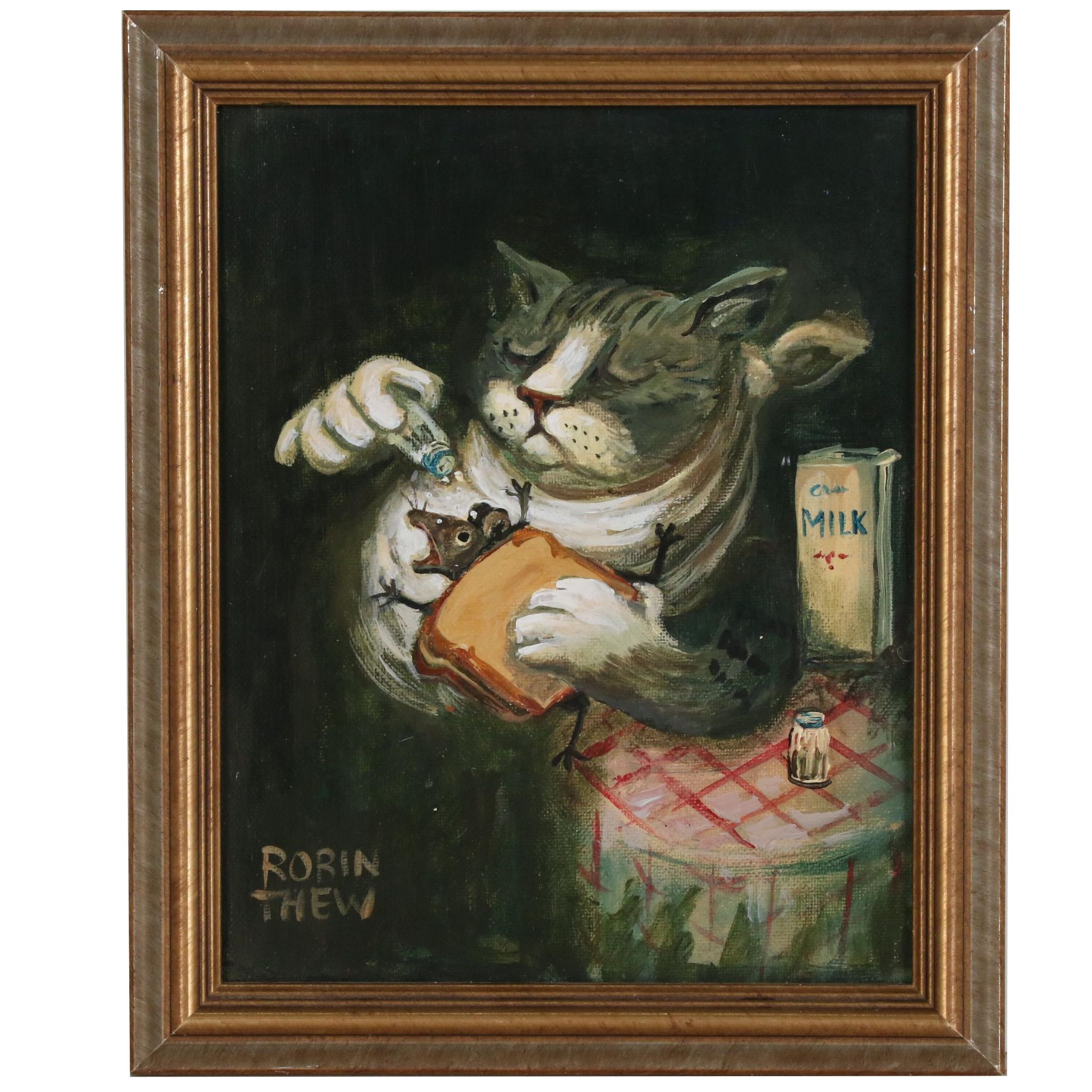 Robin Thew Oil Painting of Cat and Mouse | EBTH