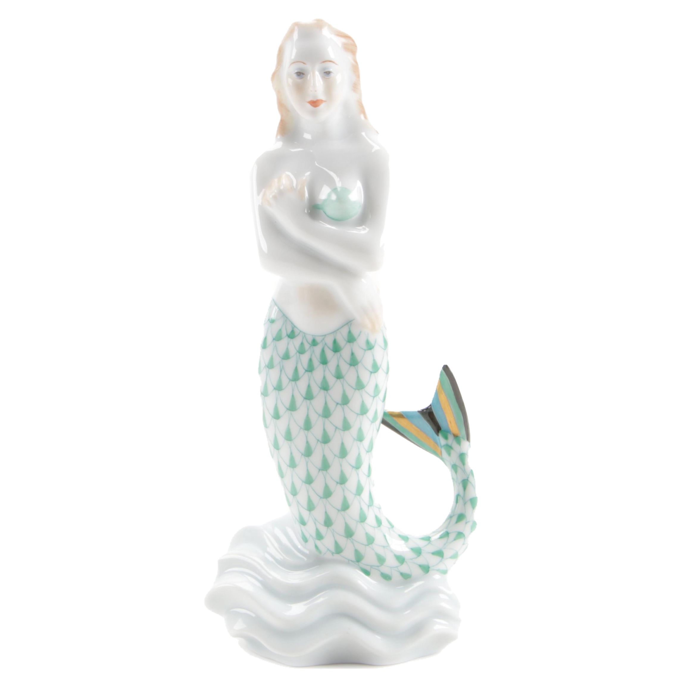 Herend Green Fishnet with Gold "Mermaid" Porcelain Figurine | EBTH