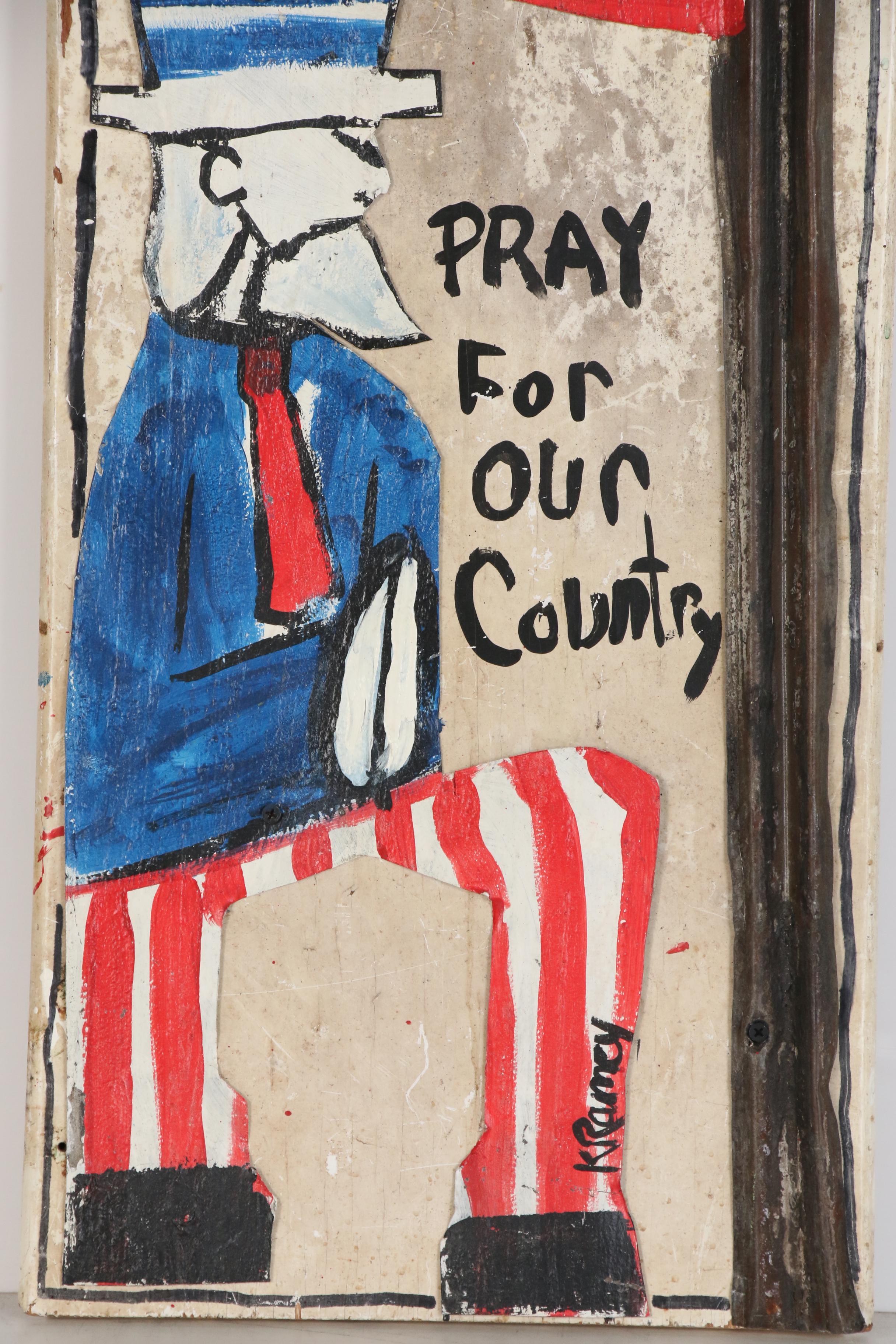 Kip Ramey Folk Art Mixed Media Painting "Pray for Our Country" | EBTH