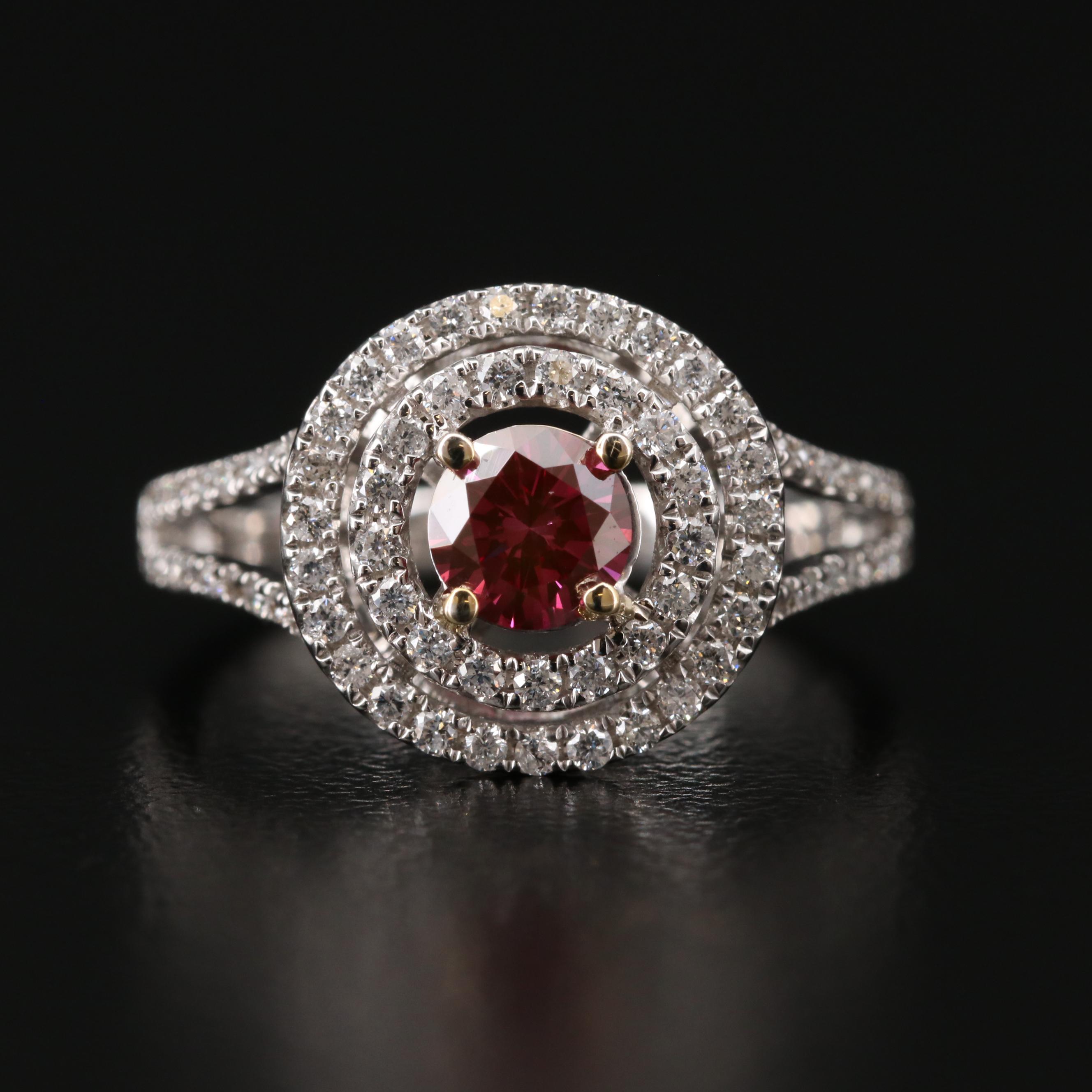 18K Gold Dark Reddish Purple Diamond Double Halo Ring | Everything But ...