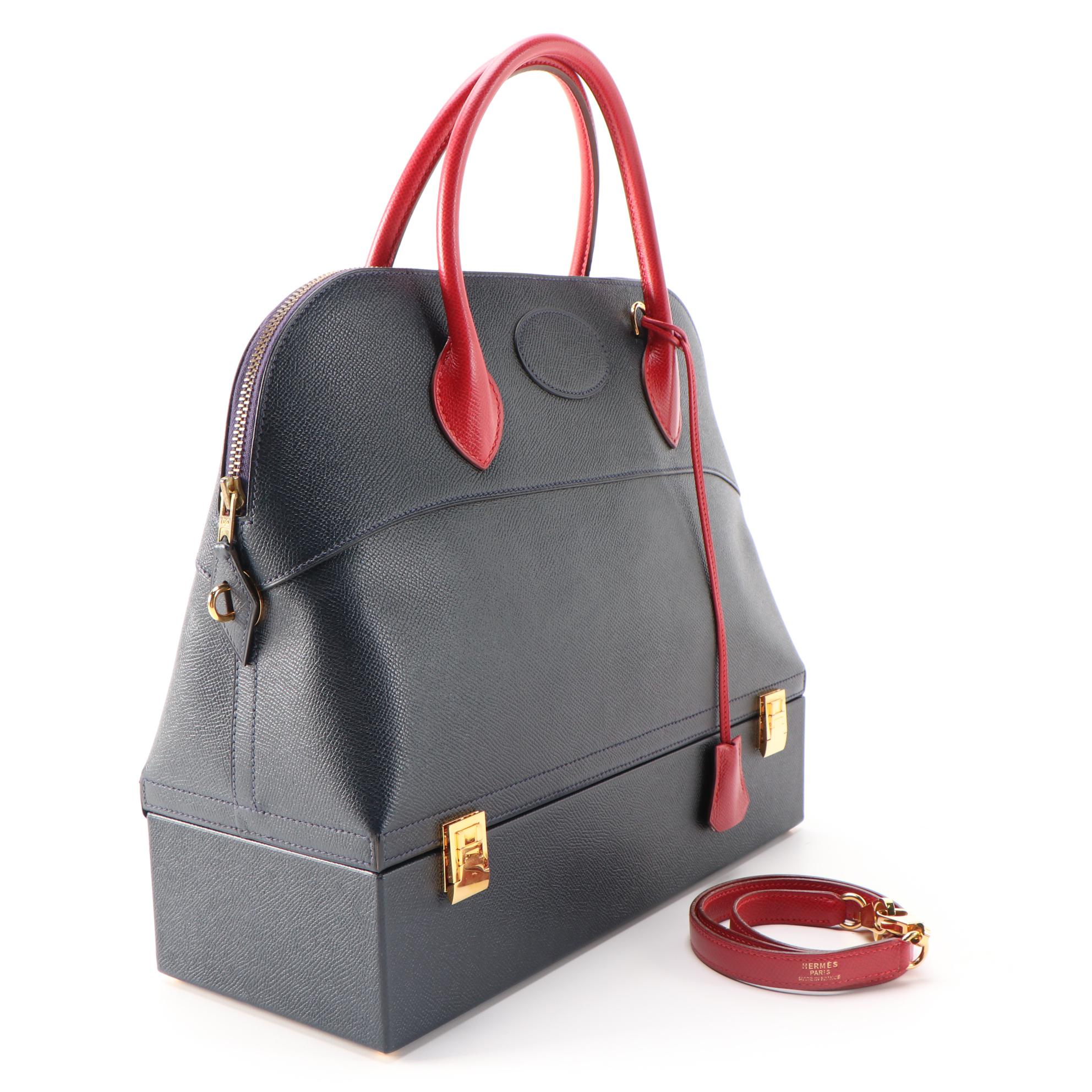 Hermès Bolide Macpherson Handbag in Noir and Rouge Courchevel Leather ...