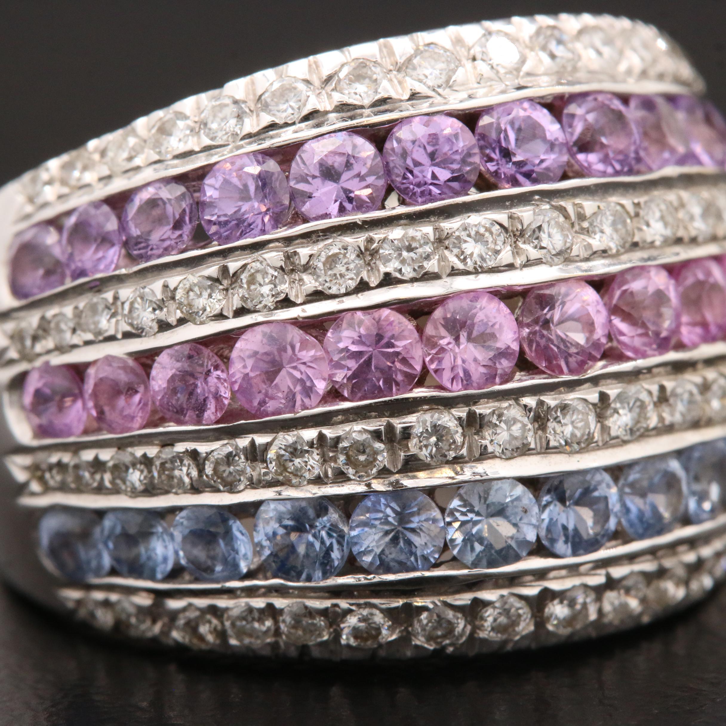 18K Gold Sapphire and Diamond Mutli-Row Dome Ring | Everything But The ...