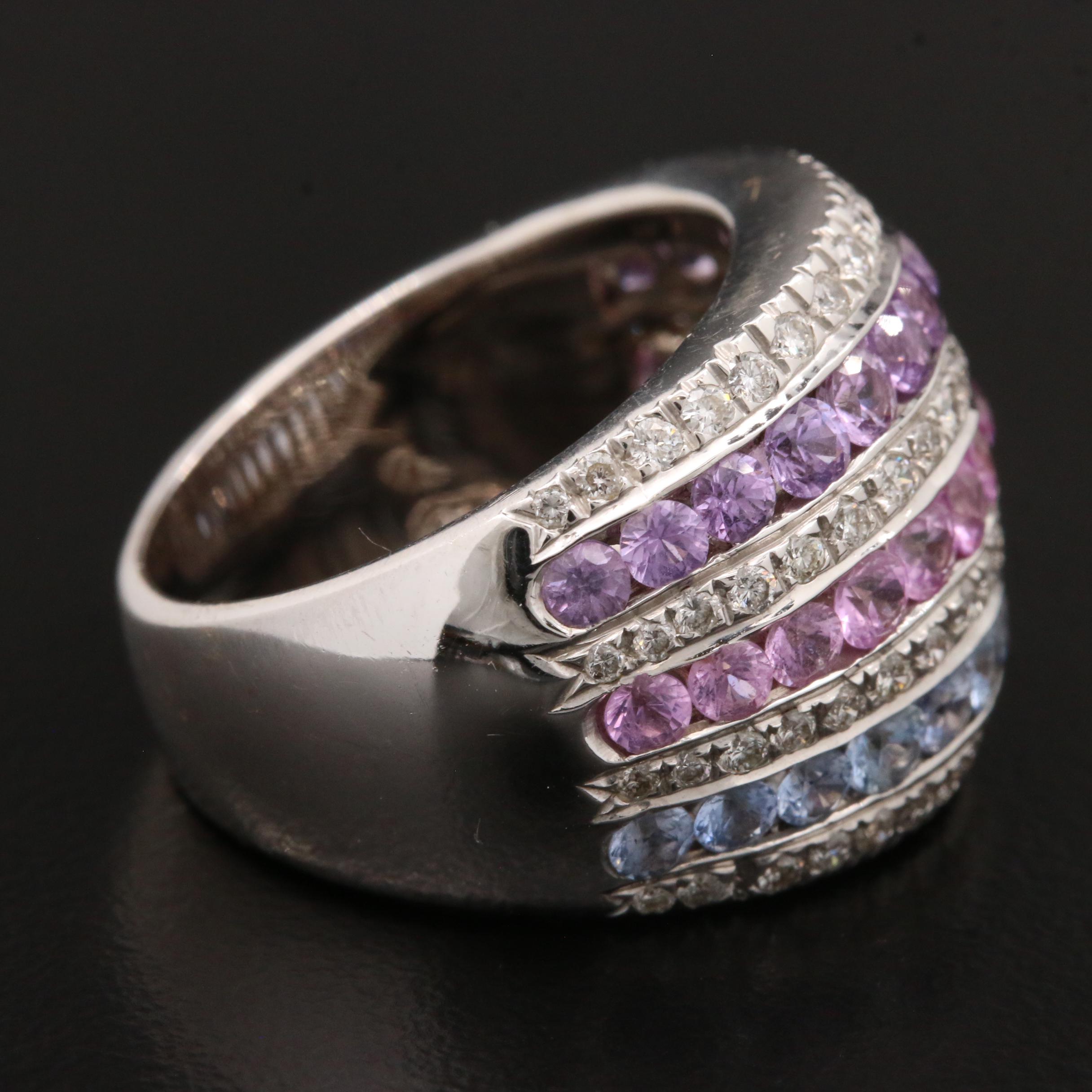 18K Gold Sapphire and Diamond Mutli-Row Dome Ring | Everything But The ...