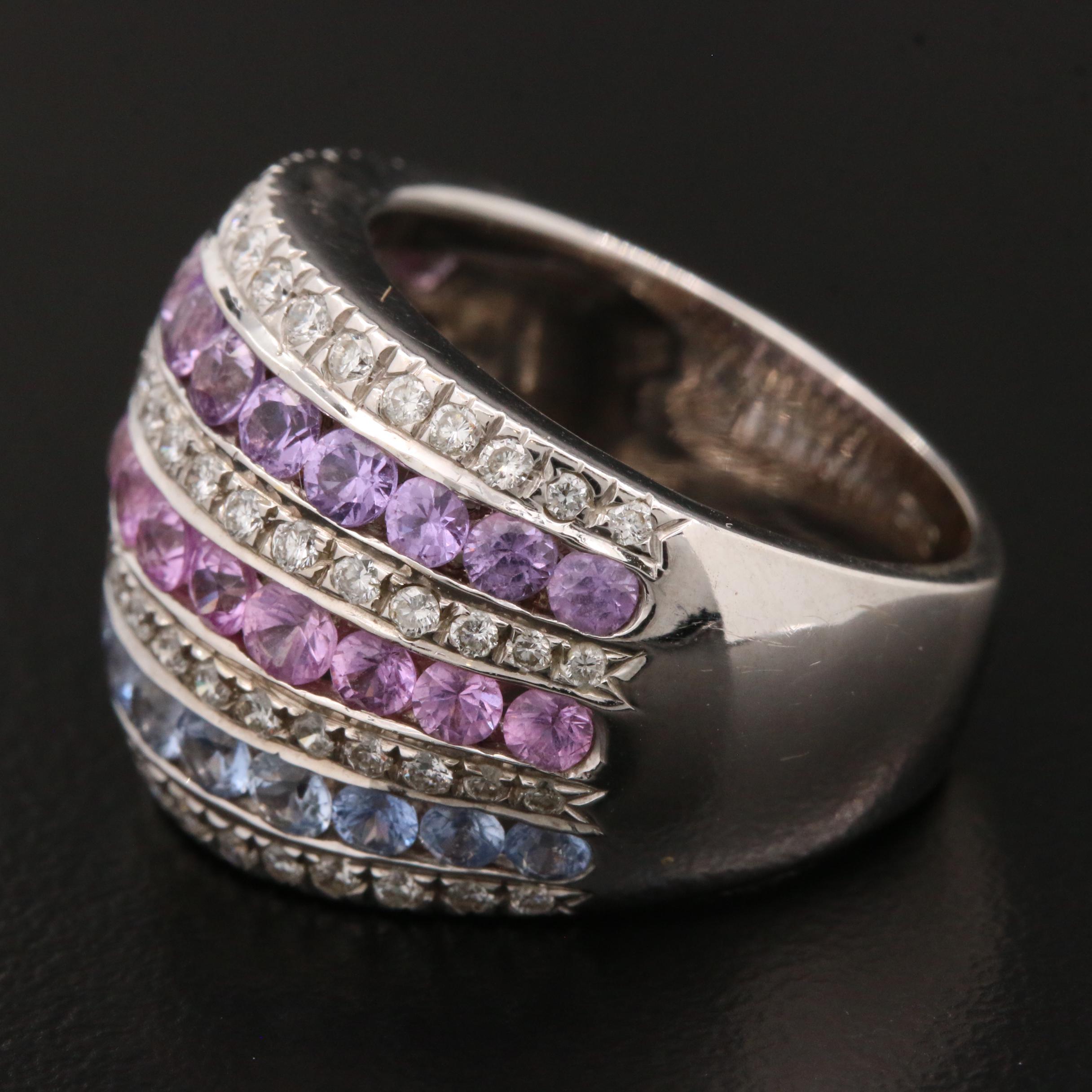 18K Gold Sapphire and Diamond Mutli-Row Dome Ring | Everything But The ...