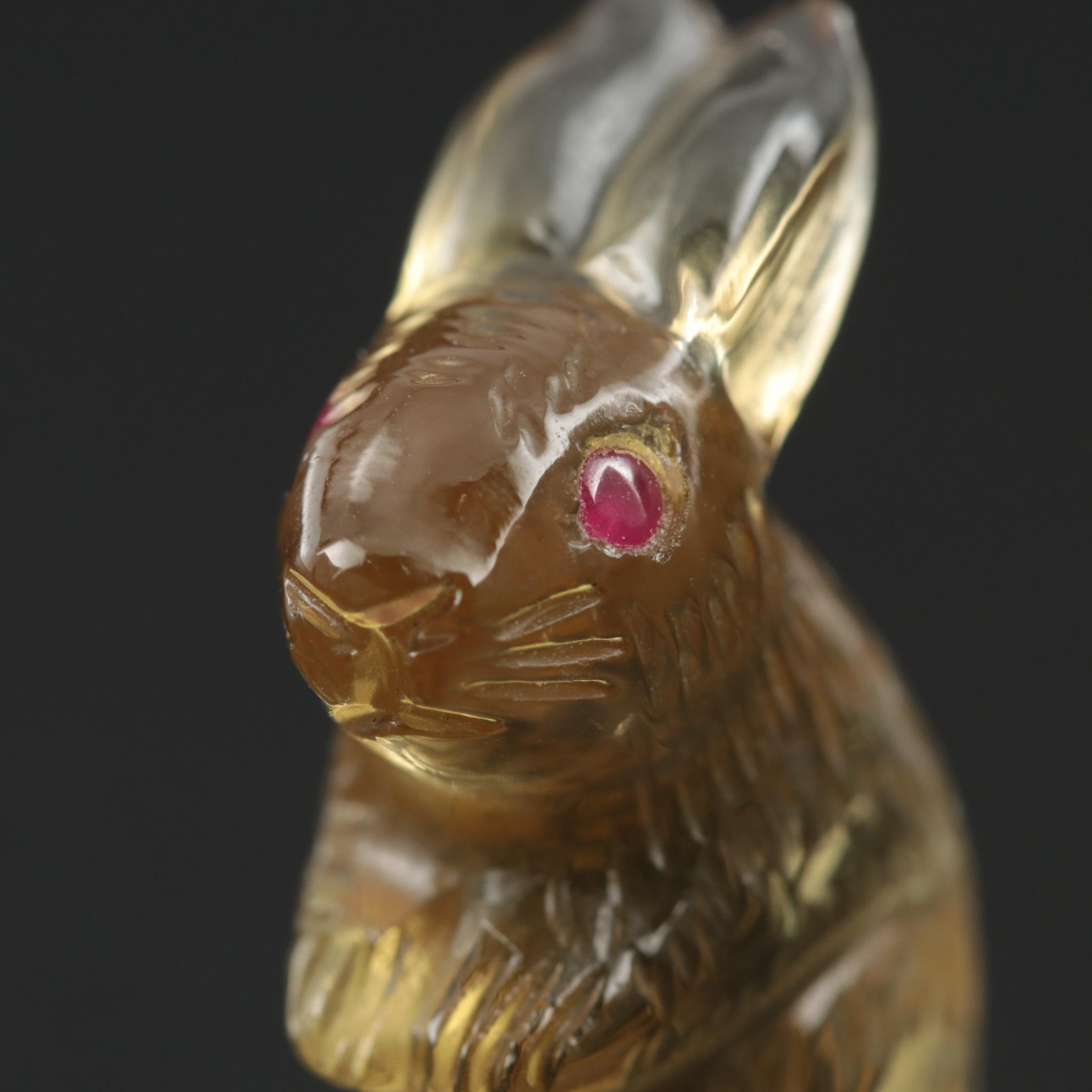 Citrine and Synthetic Ruby Rabbit Figurine | EBTH