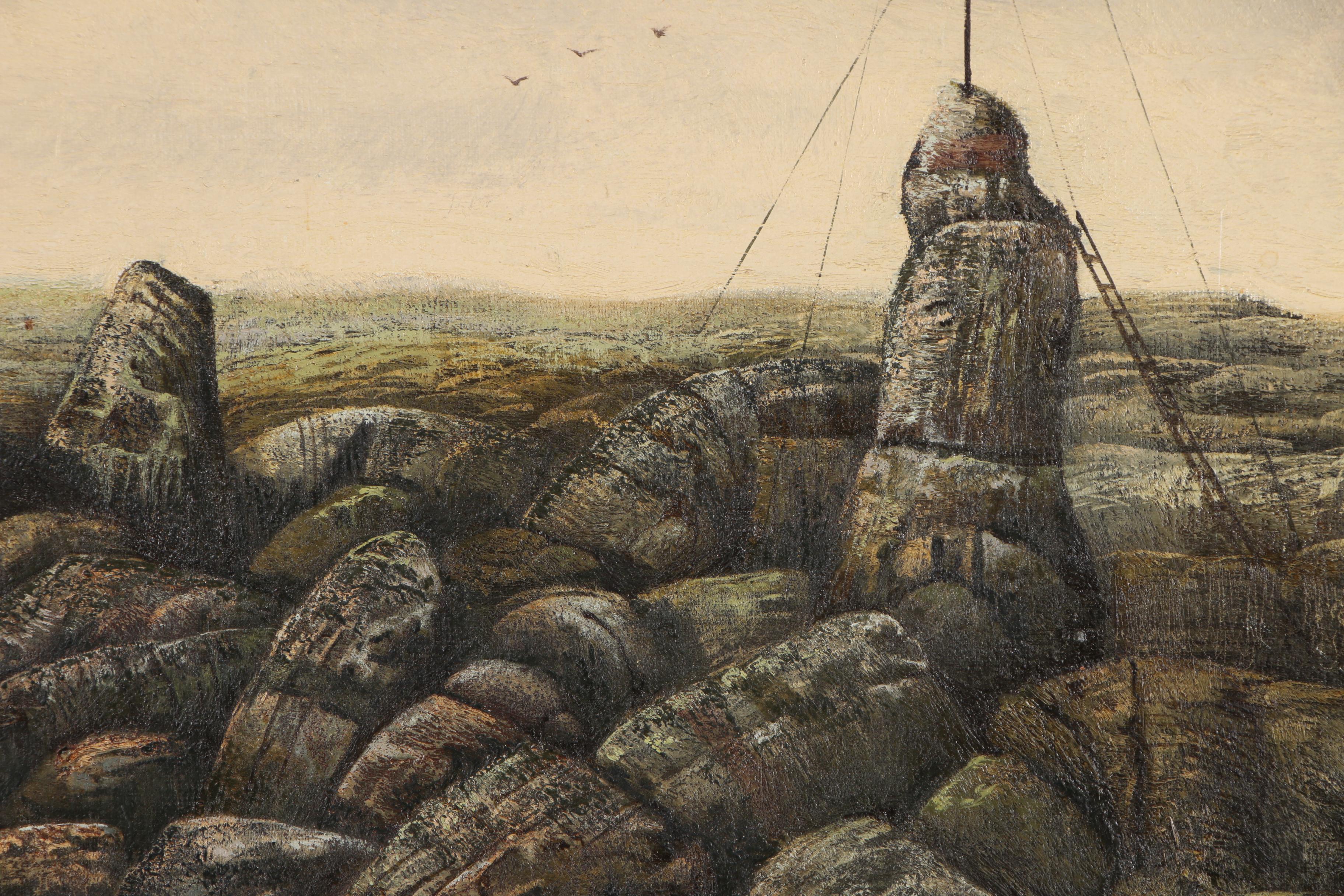 Ab van Overdam Oil Painting of Tightrope Walker over Rocky Shore, 1972 ...