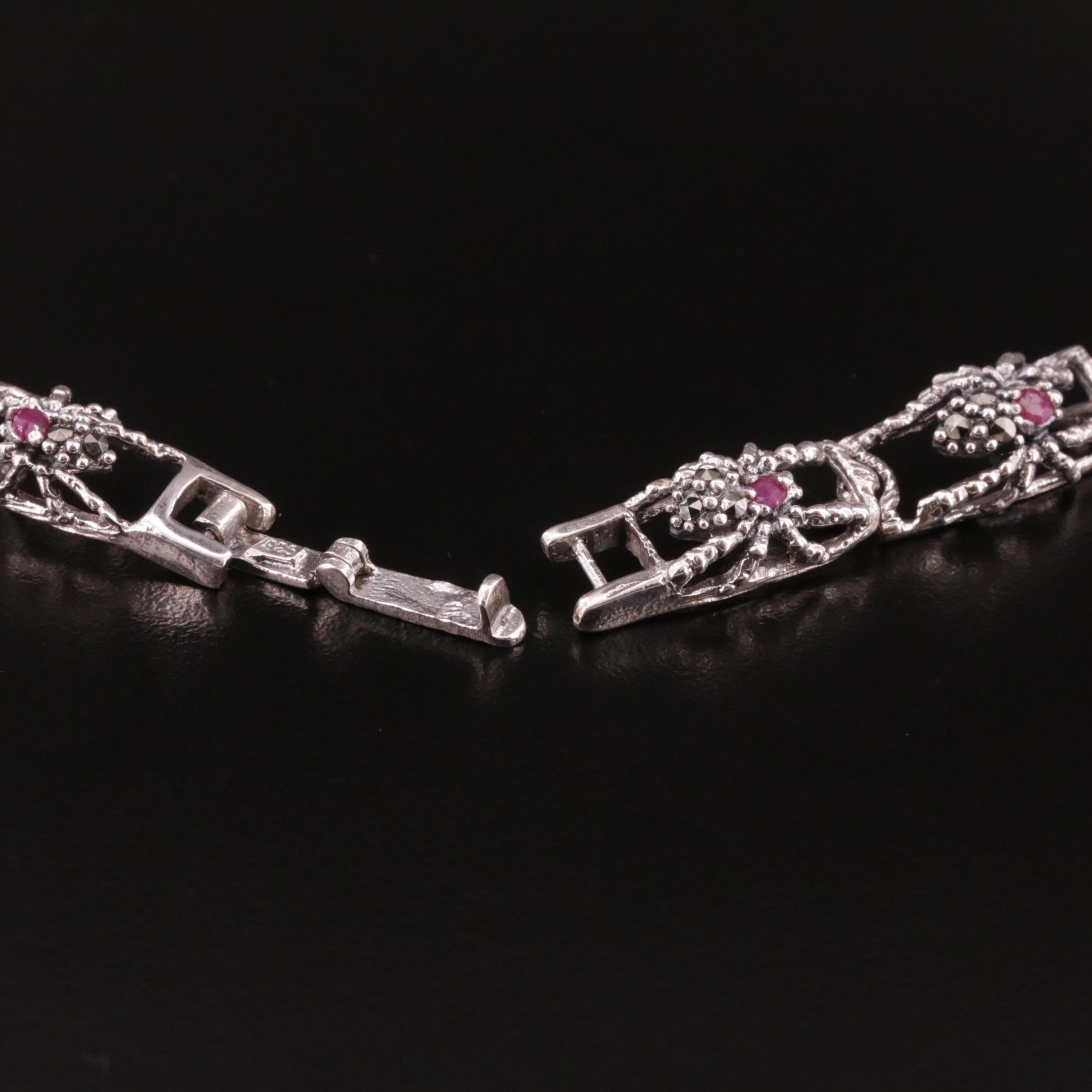 Sterling Silver Ruby and Marcasite Spider Necklace With Cascading Web ...