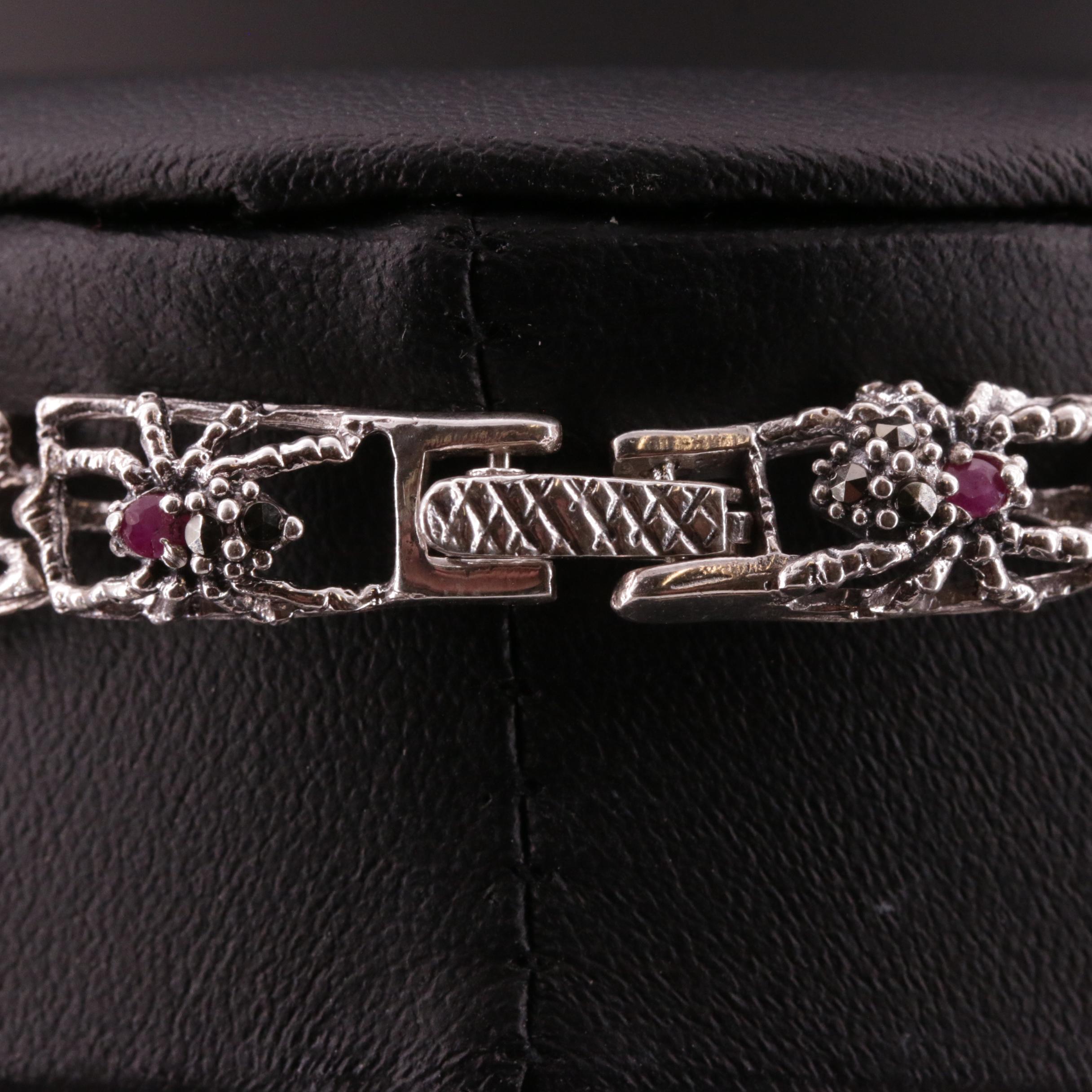 Sterling Silver Ruby and Marcasite Spider Necklace With Cascading Web ...