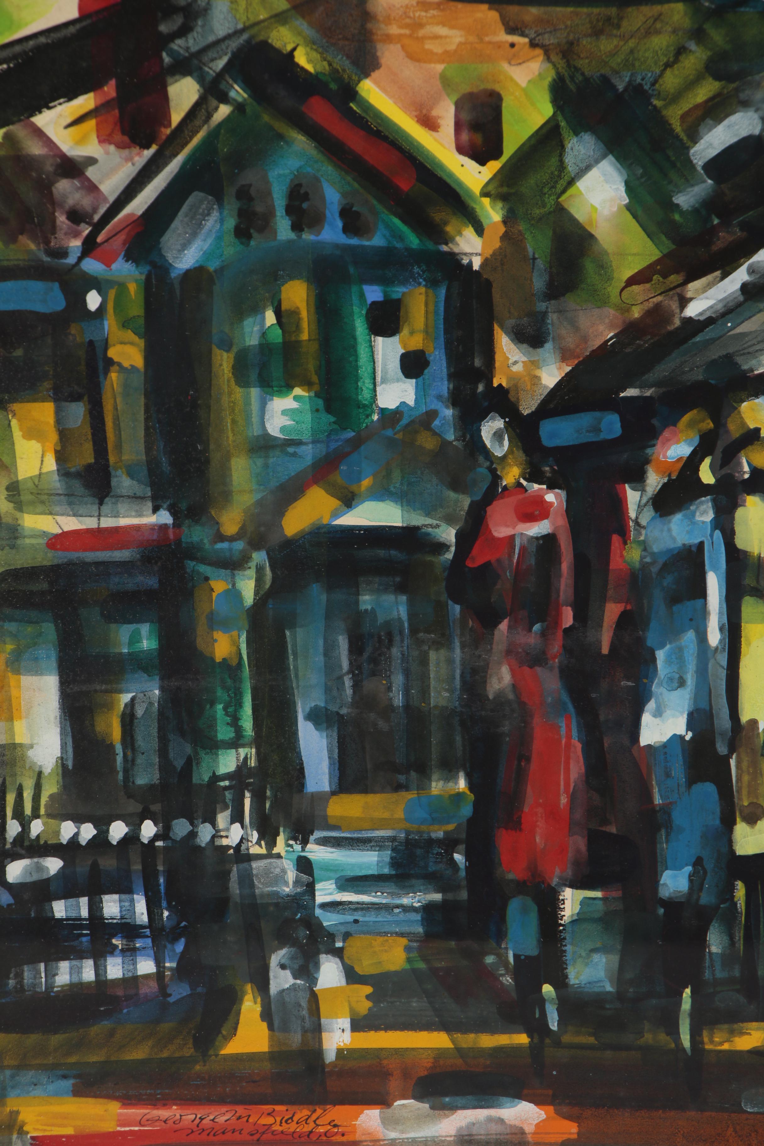 George Biddle Abstract Embellished Watercolor Painting, Mid-Late 20th ...